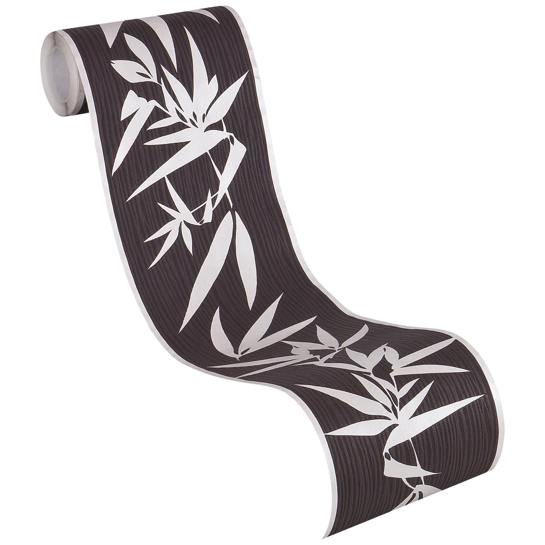 Frise papier peint feuille gris anthracite Frise tapisserie grise pour ...