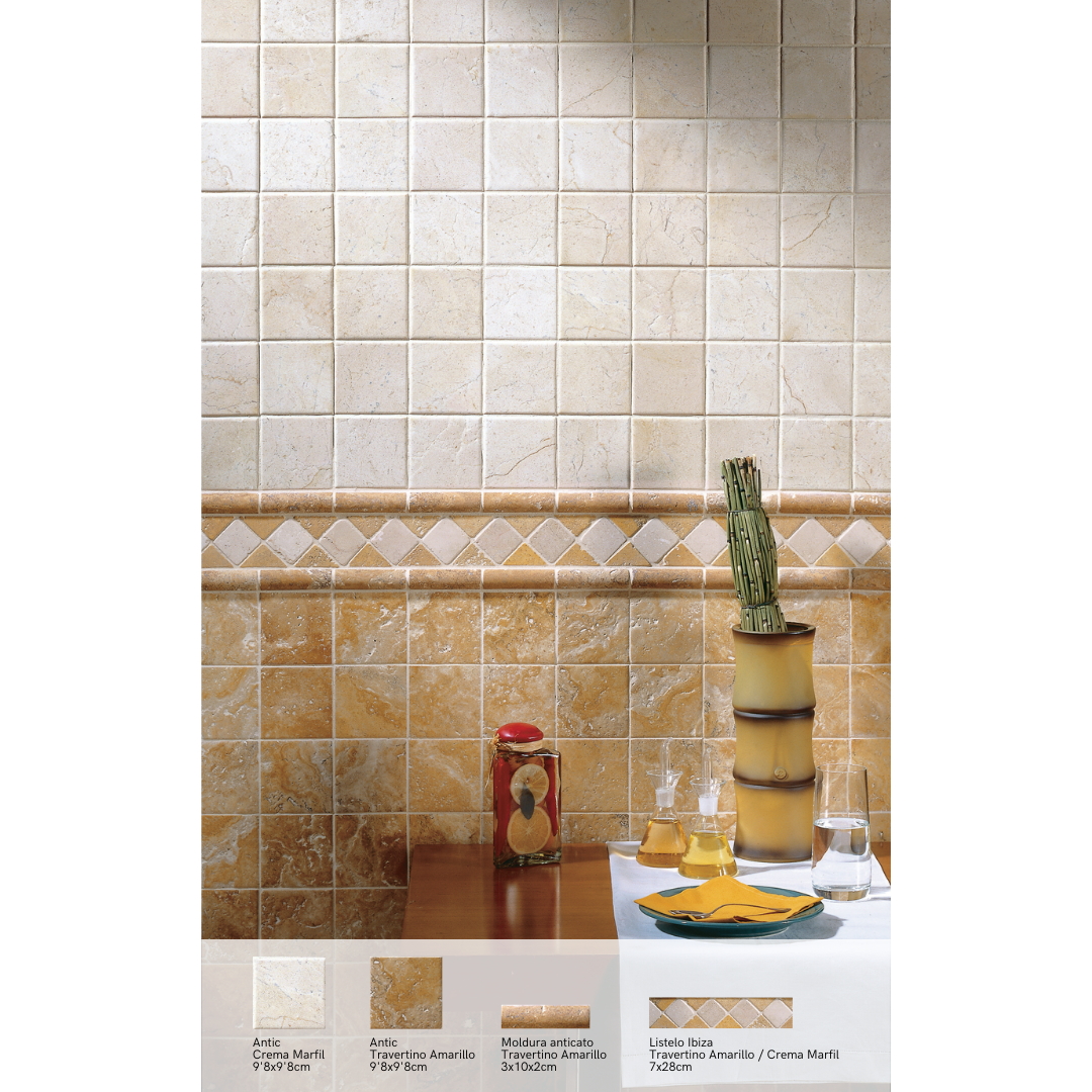Pietra naturale LISTELLO IBIZA 7x28cm TRAVERTINO GIALLO E TRAVERTINO ...