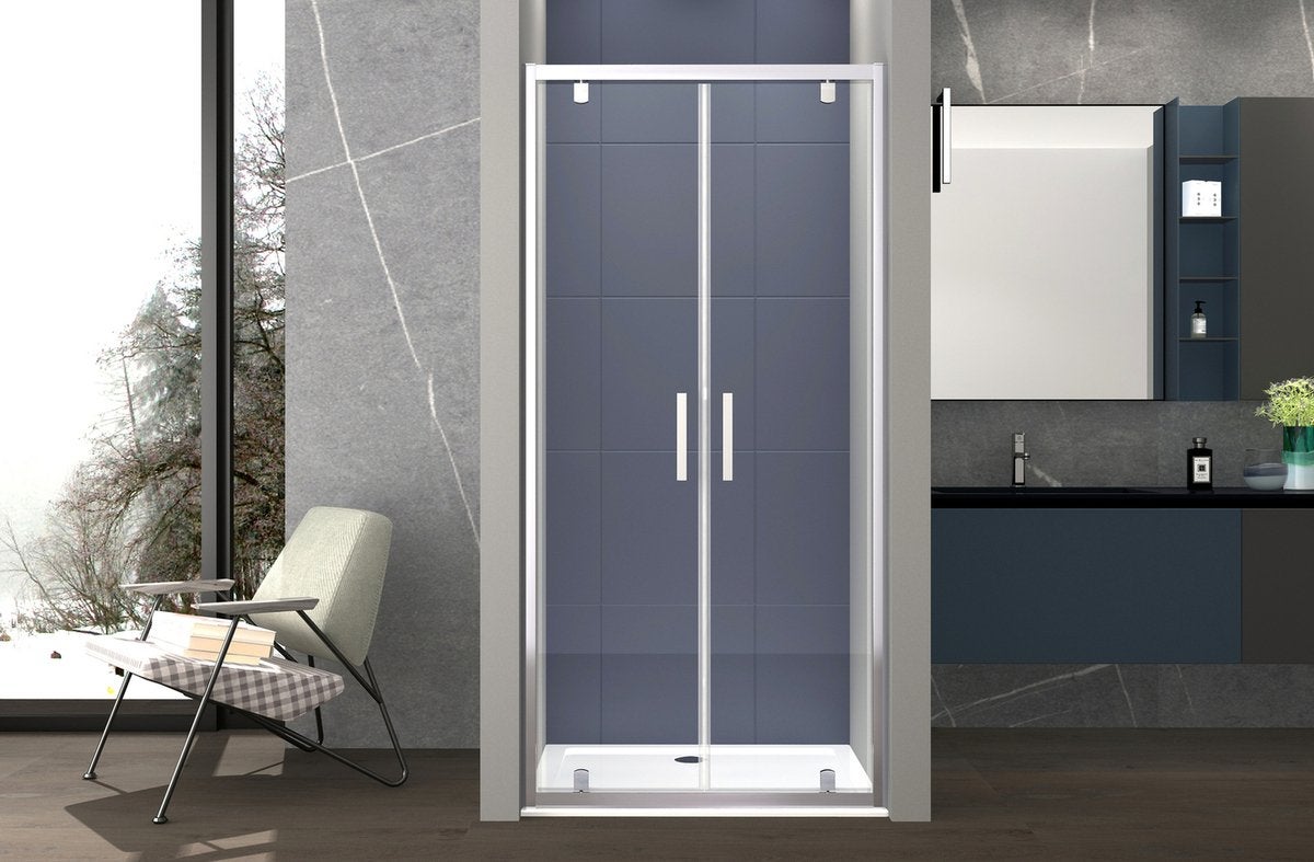 Cabina de ducha de nicho de 110 cm con doble puerta, altura 195 cm ...