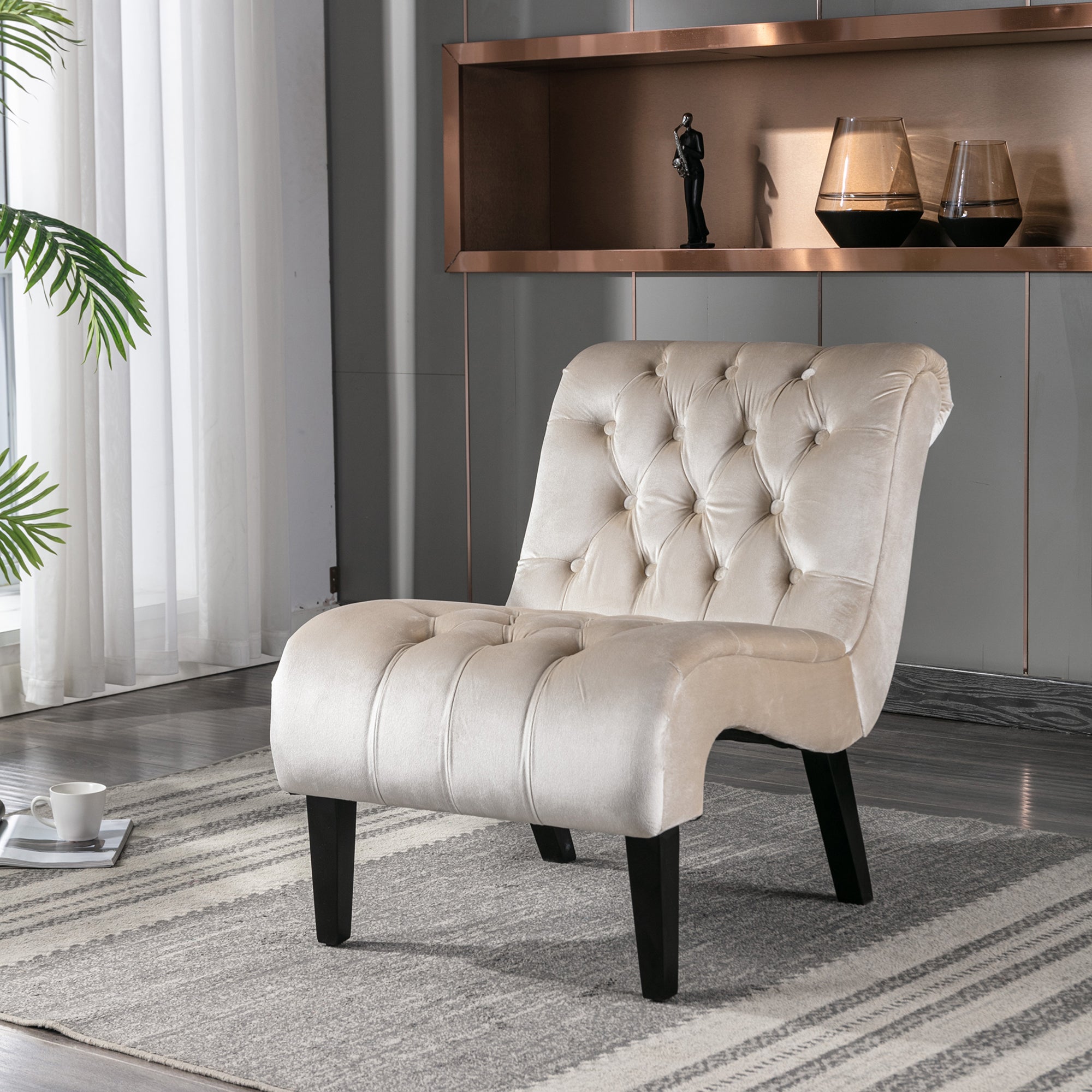 Chaise Accent Moderne en Velours Beige Sans Accoudoirs, Confortable ...