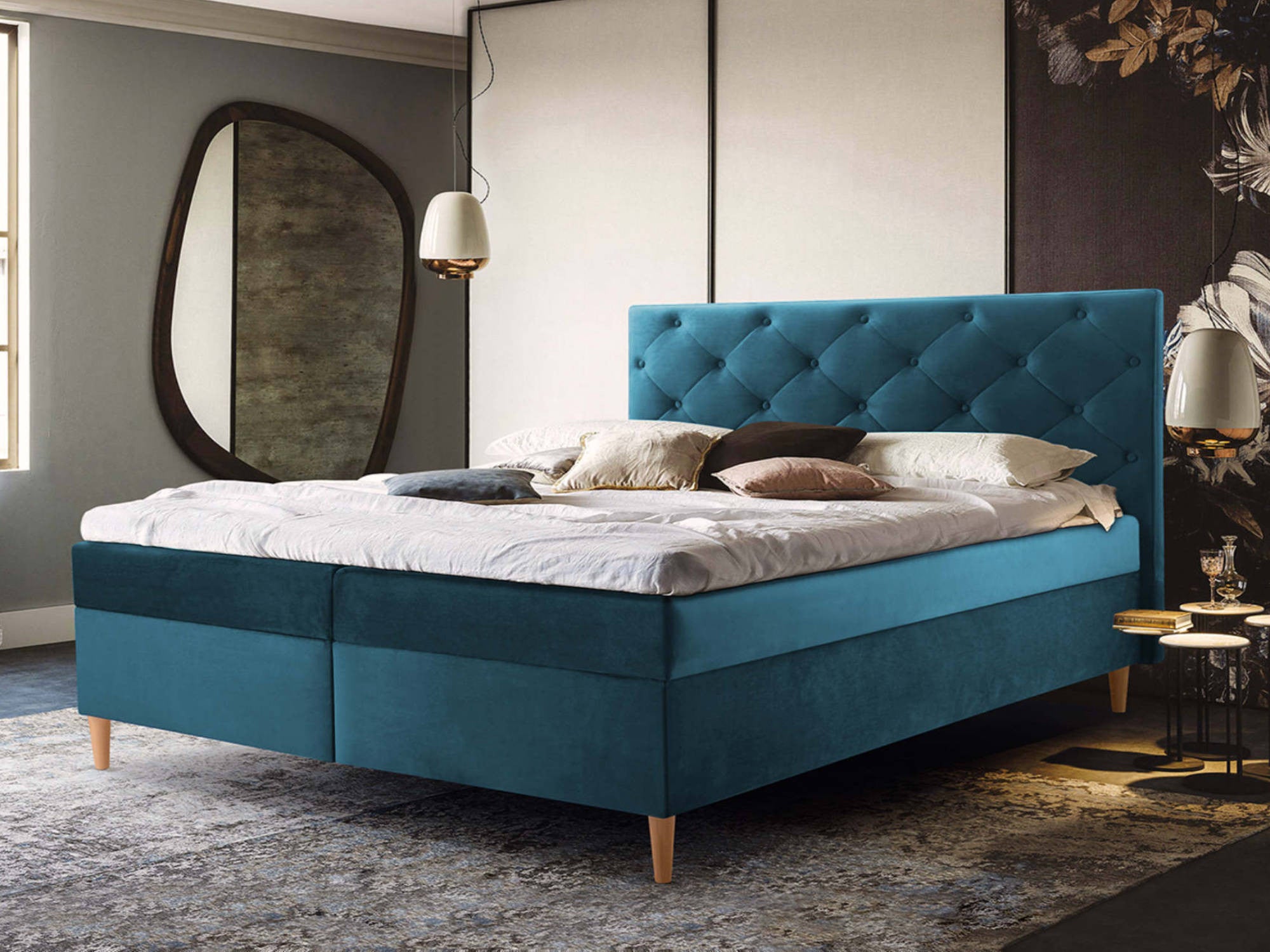 Louis - lit boxspring - 180x200 - en velours - coffres et surmatelas ...