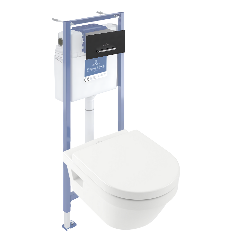 Pack inodoro sin brida VILLEROY Y BOCH Architectura con tapa + bastidor ...