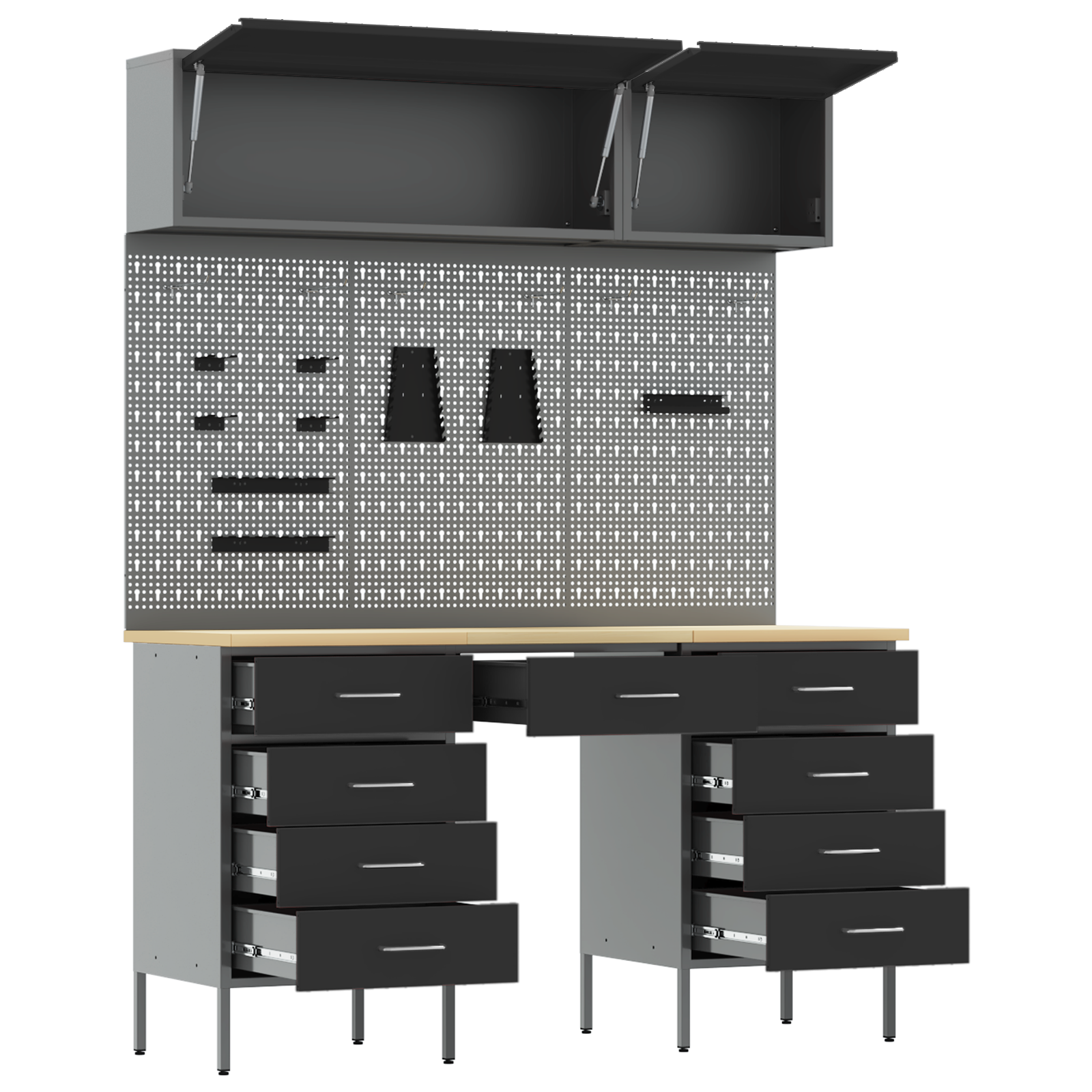 VidaXL Mueble de trabajo y panel perforado 8 piezas MDF y metal negro ...