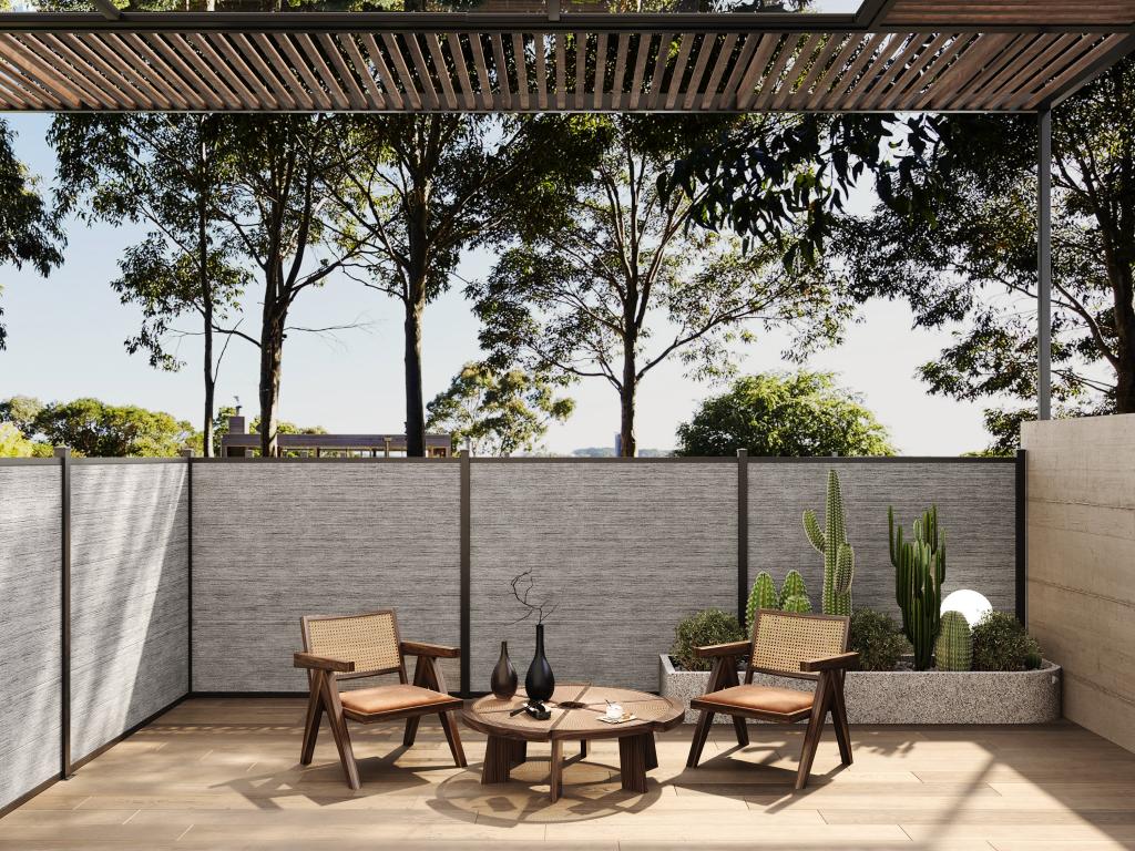 Valla de láminas Alt. 156 cm - kit 6 láminas composite + 1 poste gris ...