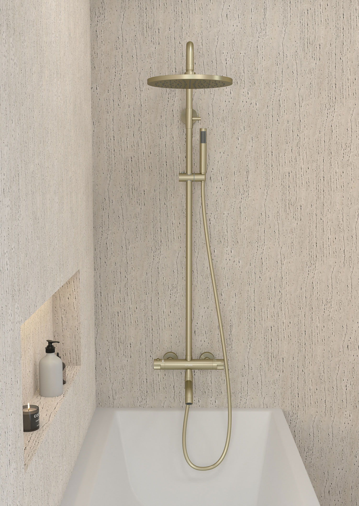 Colonne de douche et bain thermostatique Doré brossé - Corbeau | Leroy ...