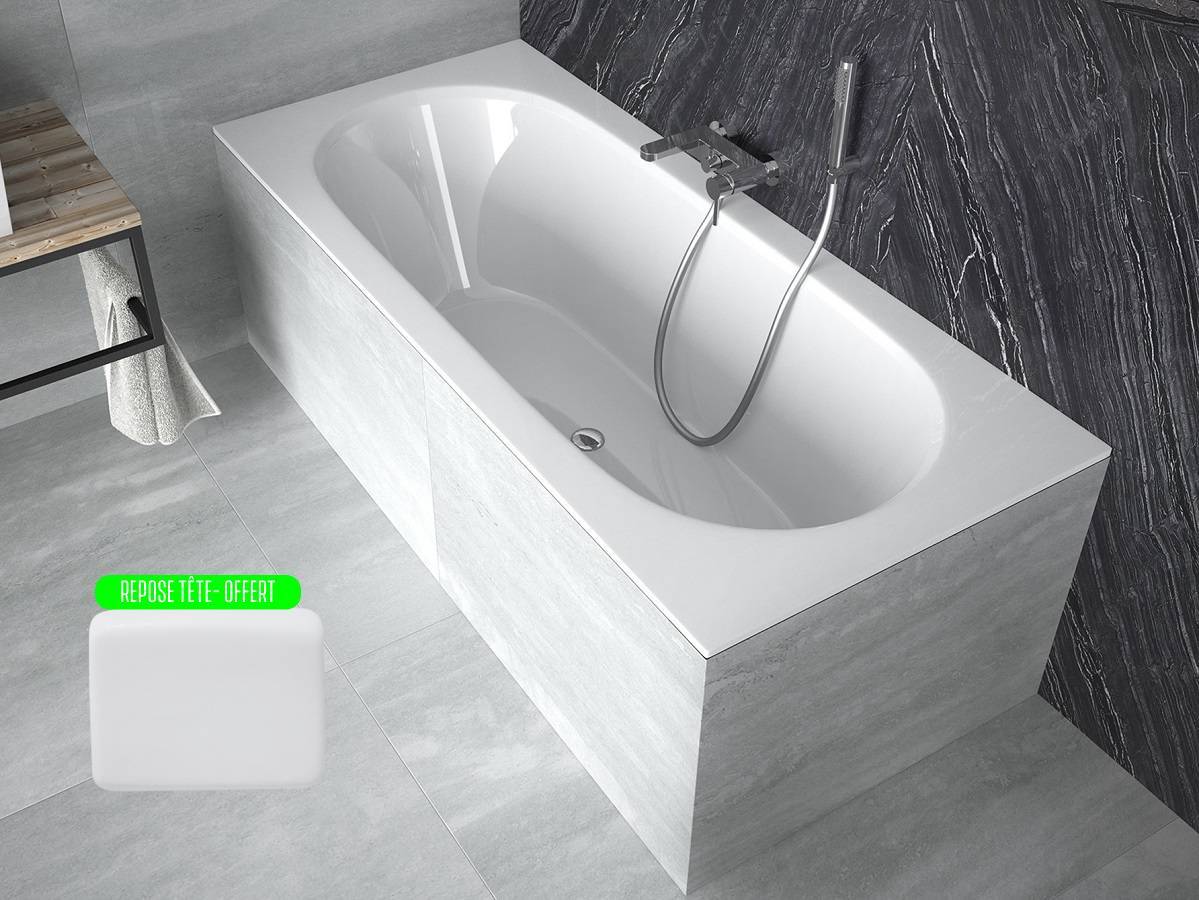 Baignoire rectangulaire à encastrer de 150 x 75 cm - BLANC - avec ...