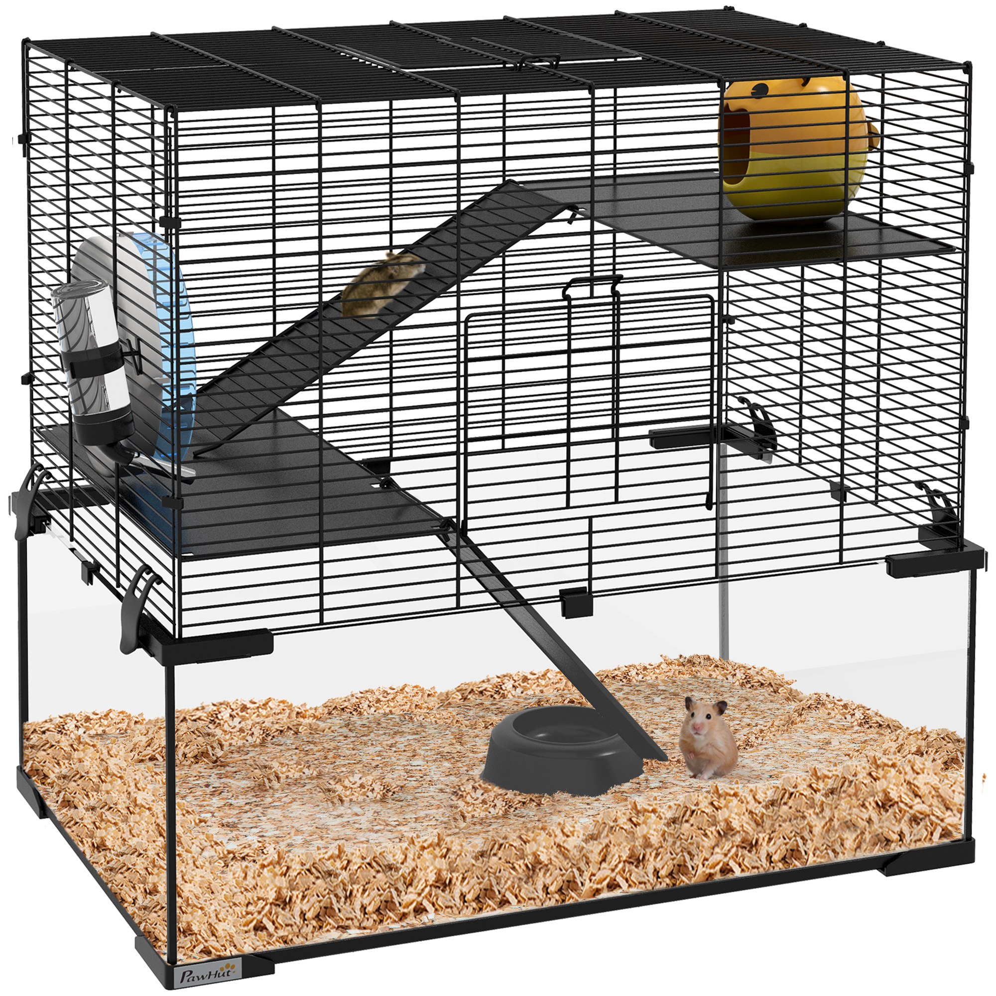 Cage hamster cage rongeur 3 niveaux avec roue rampes maisonnette ...