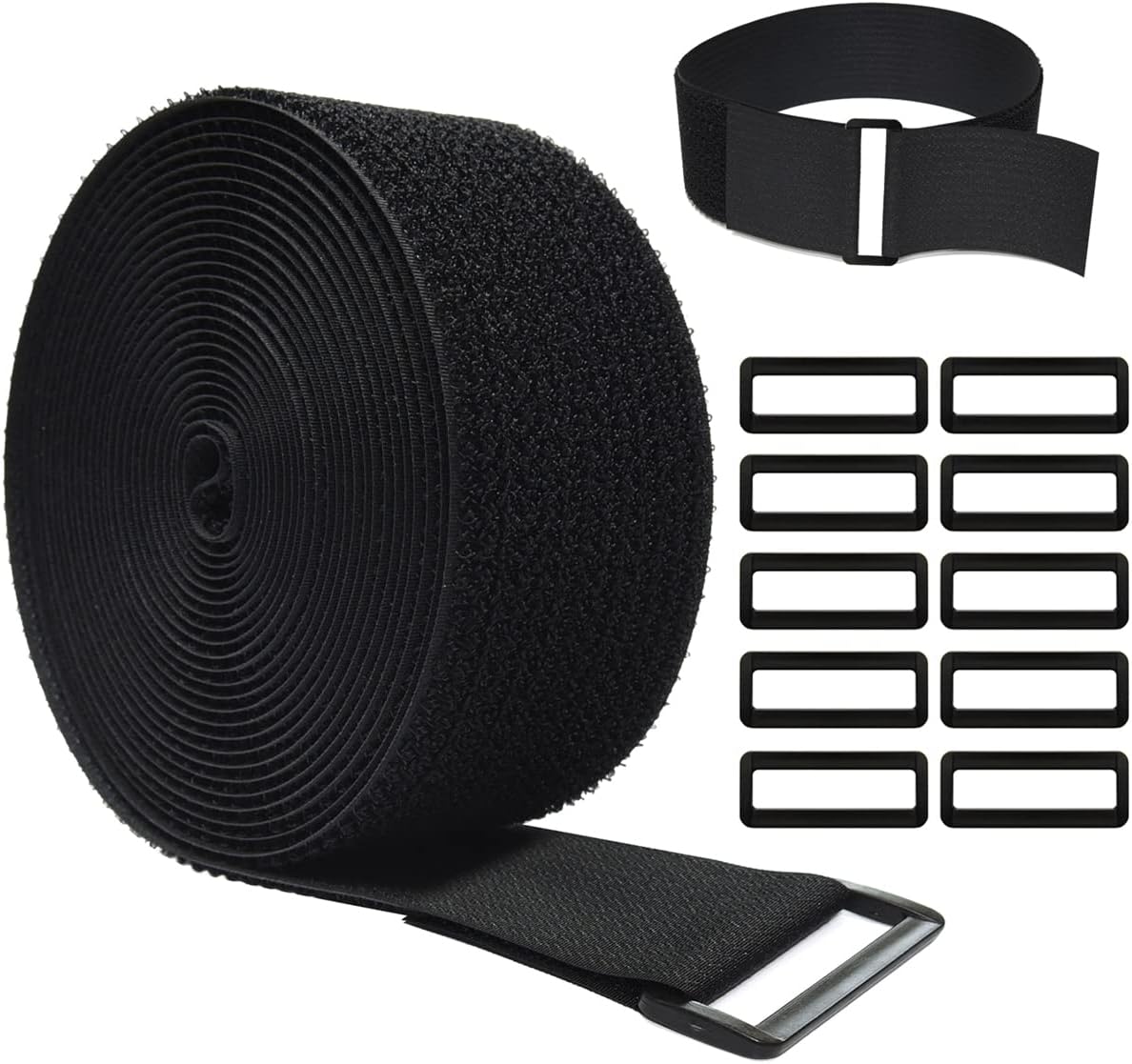 Bridas ajustables de 5 m x 5 cm con 25 bucles, reutilizables, negras ...