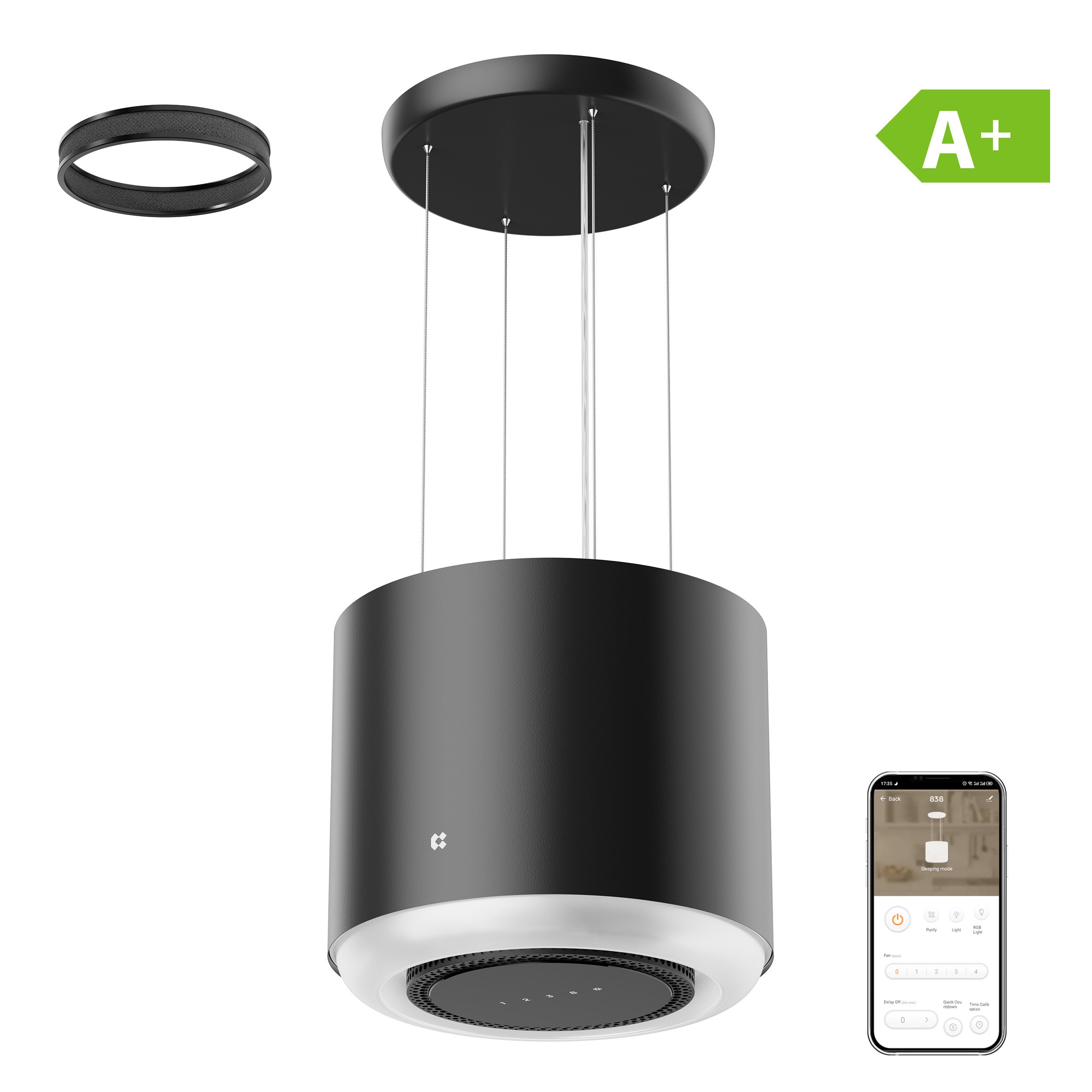 CIARRA Hotte Ilot 48cm 550m3/h A+ Booster APP Contrôle et Touche ...