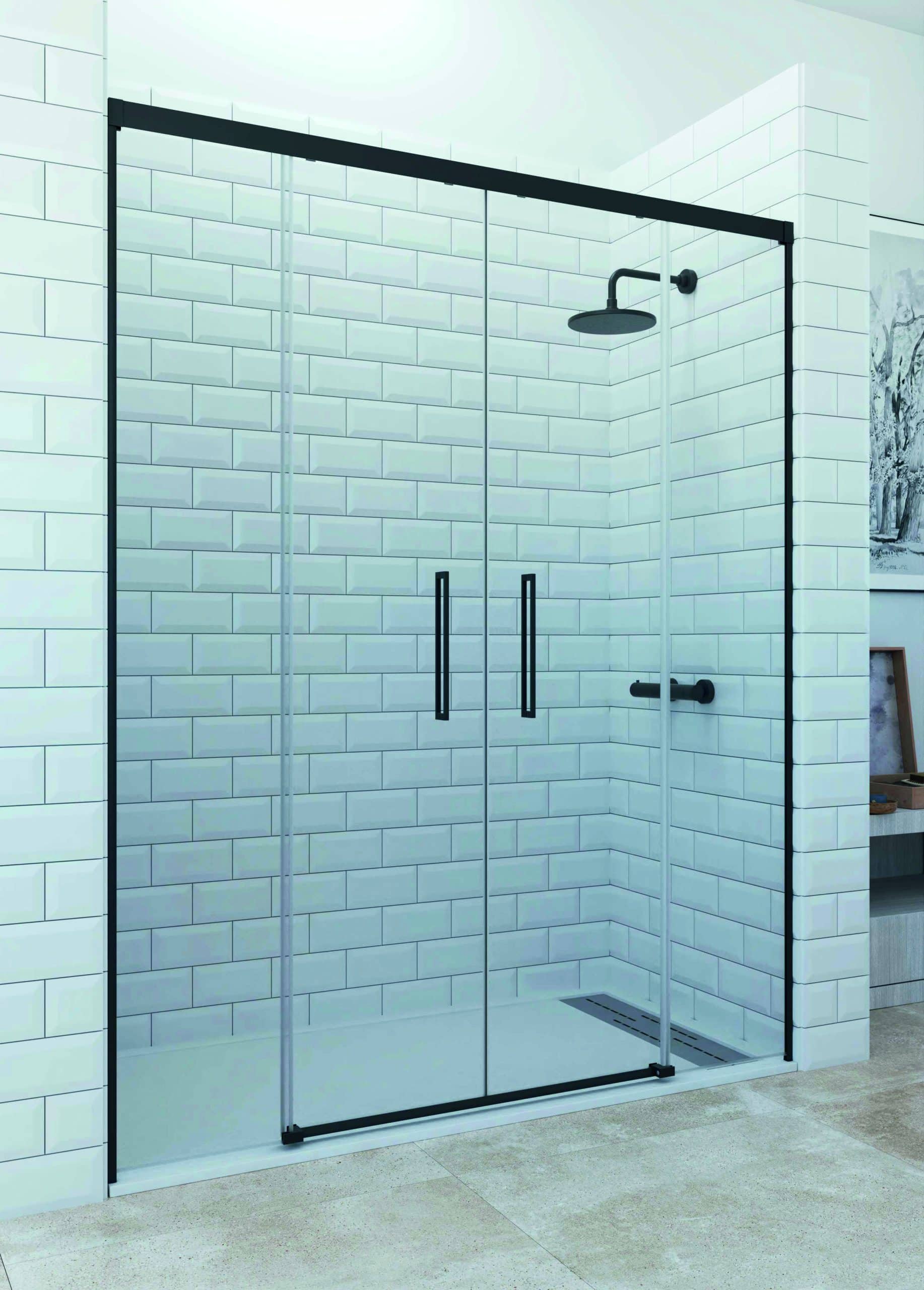 Mampara Frontal Corredera Sin Perfil Inferior. Perfil Negro Mate. Alto ...