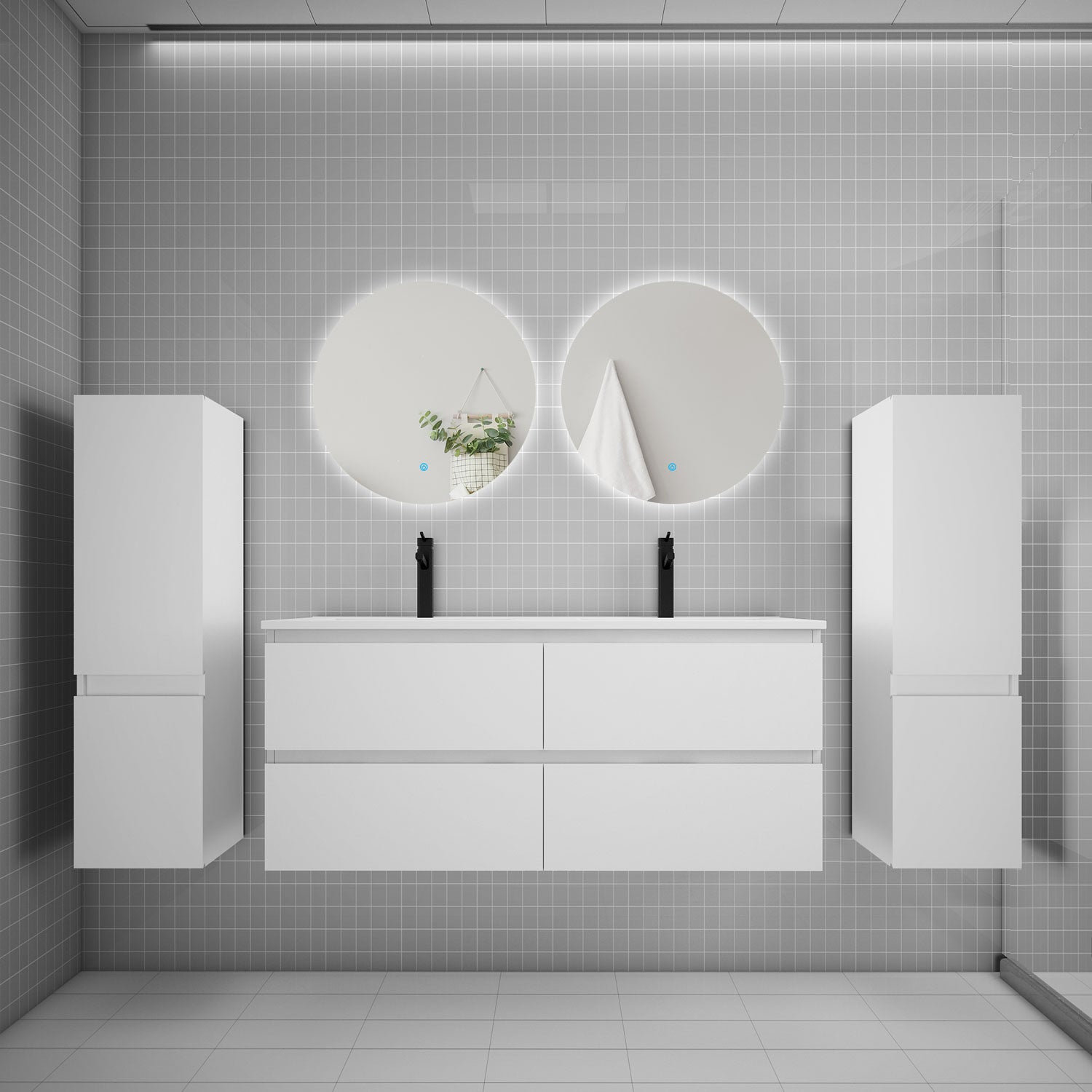 Ensemble meuble vasque L.120cm 2 tiroirs + lavabo + colonne + miroir ...