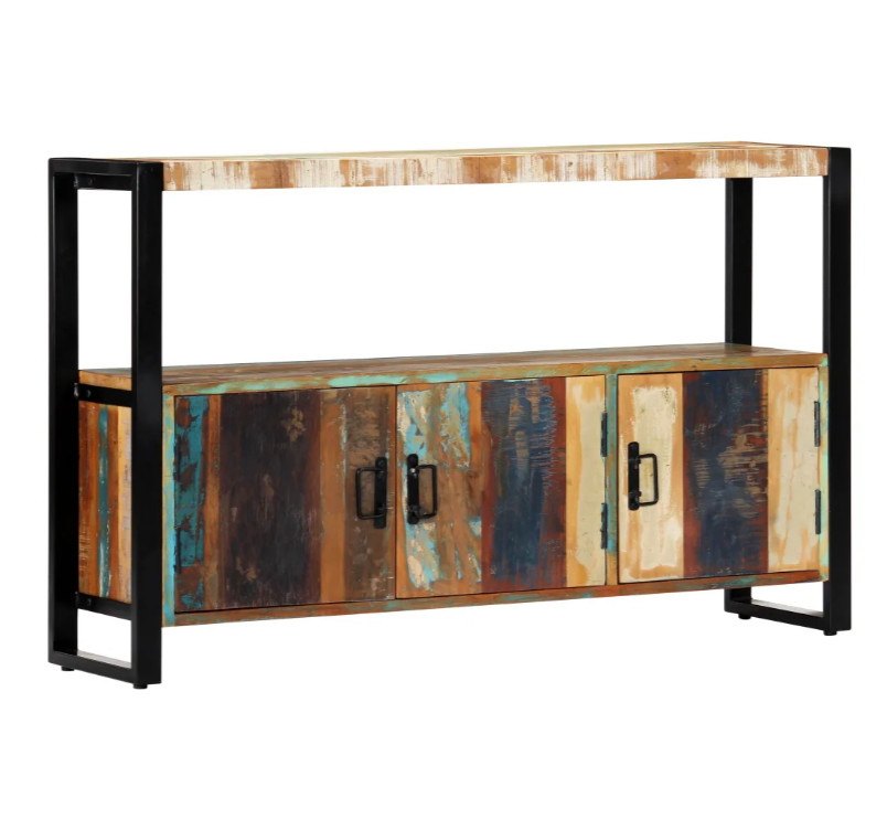 Buffet 3 portes 1 étagère bois massif recyclé et métal noir Lau | Leroy ...