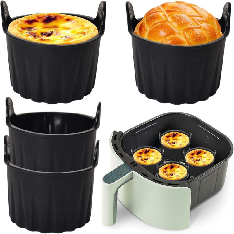 4 moules silicone noir pour friteuse air chaud, antiadhésifs, œufs ...