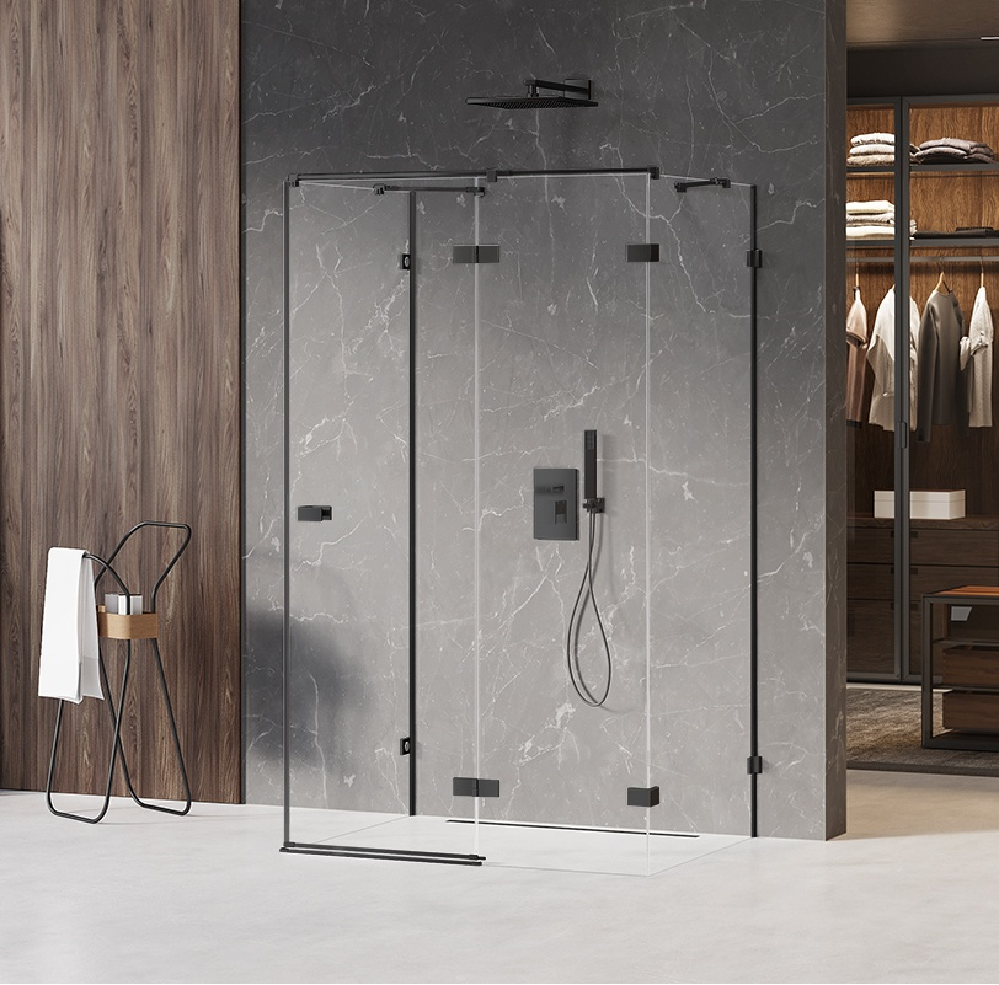 Cabine de douche droite 90x100 pivotante BORA BORA BLACK,couleur: noir ...