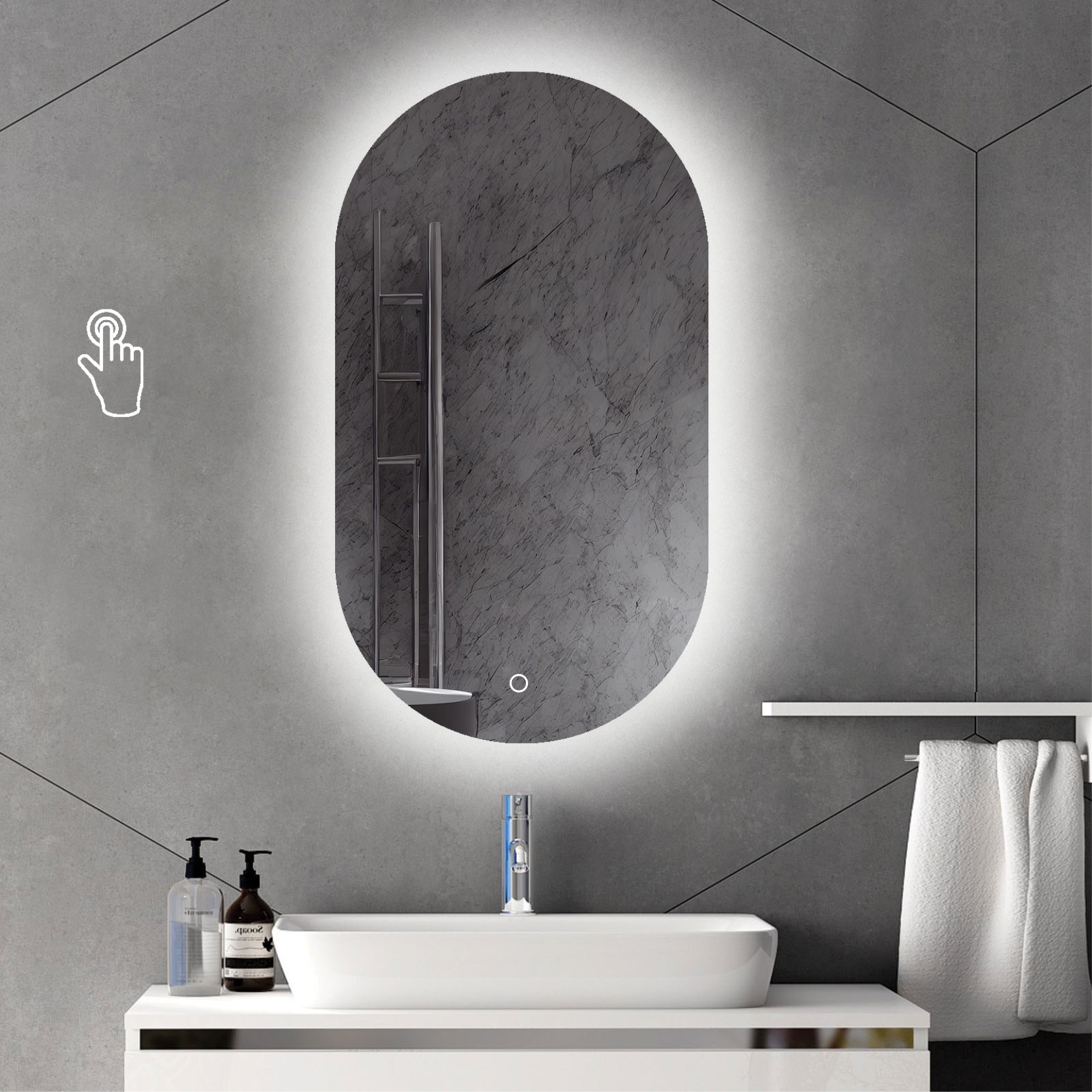 BUG - Miroir ovale à bord poli 40x80 cm en forme avec rétroéclairage ...