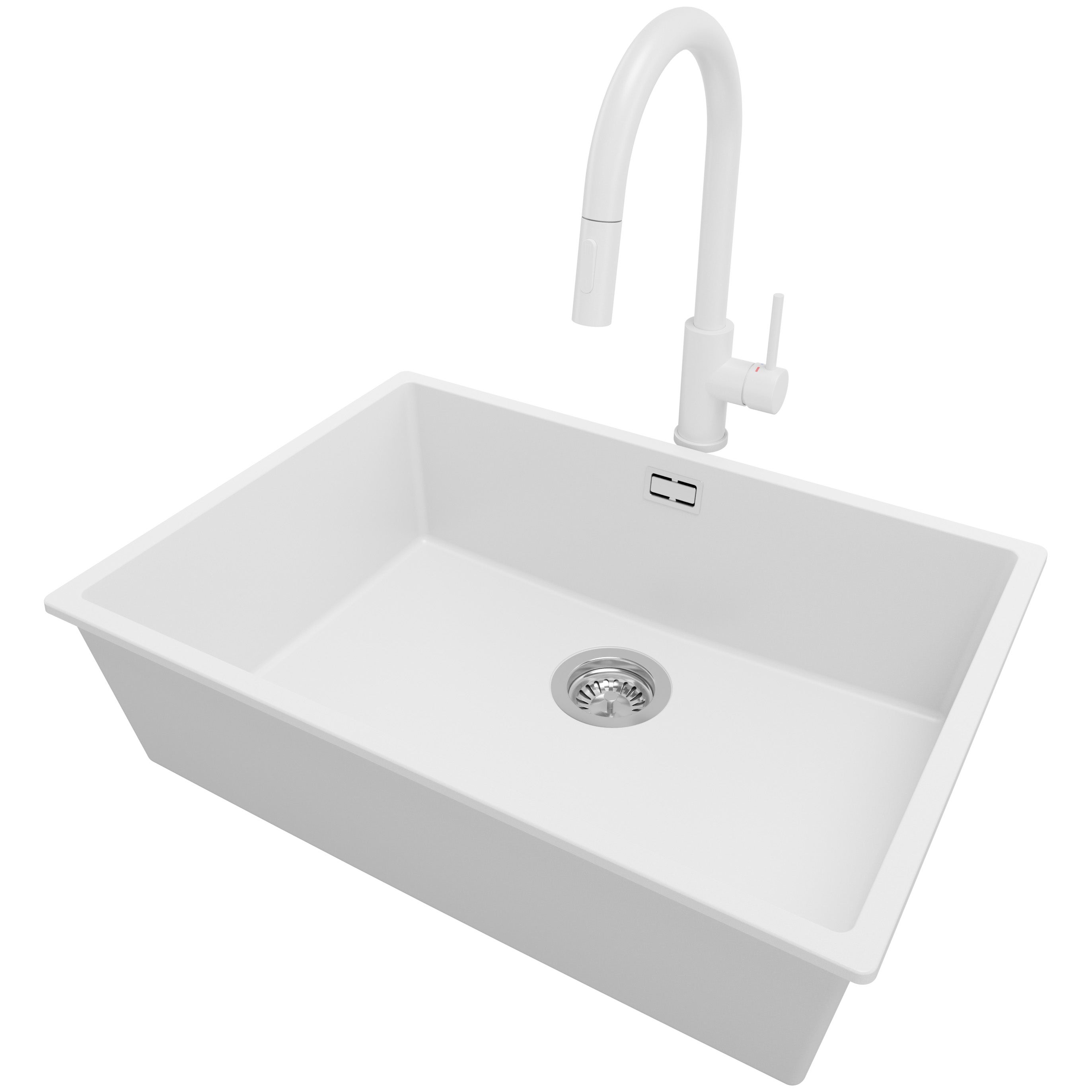 Evier Sous Plan Blanc 66x47cm, Evier en Granit 1 bac + Robinet 40x20cm ...