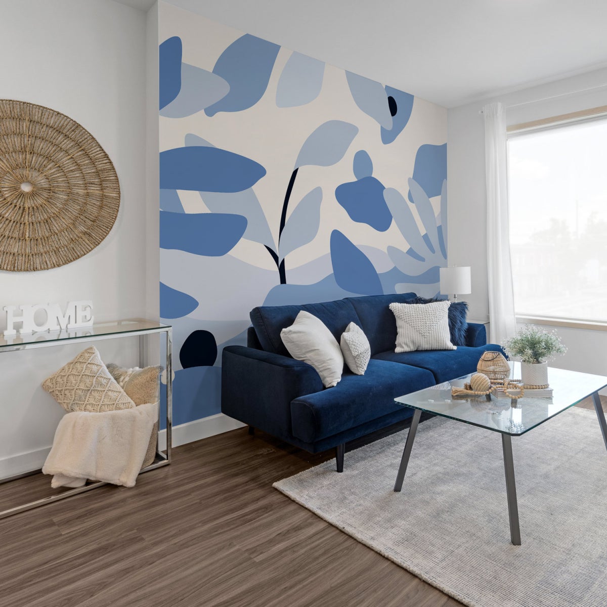 Papier peint panoramique Botanique, Bleu 525 x 250cm | Leroy Merlin