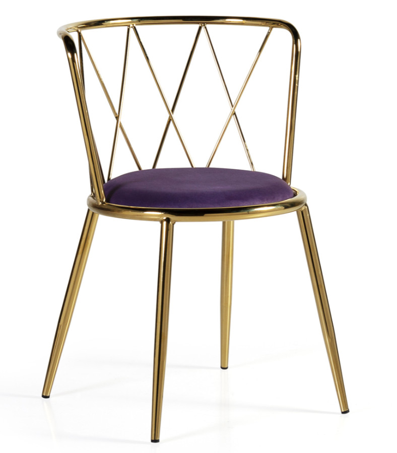 Chaise art déco Haut en velours violet et acier doré Westa | Leroy Merlin