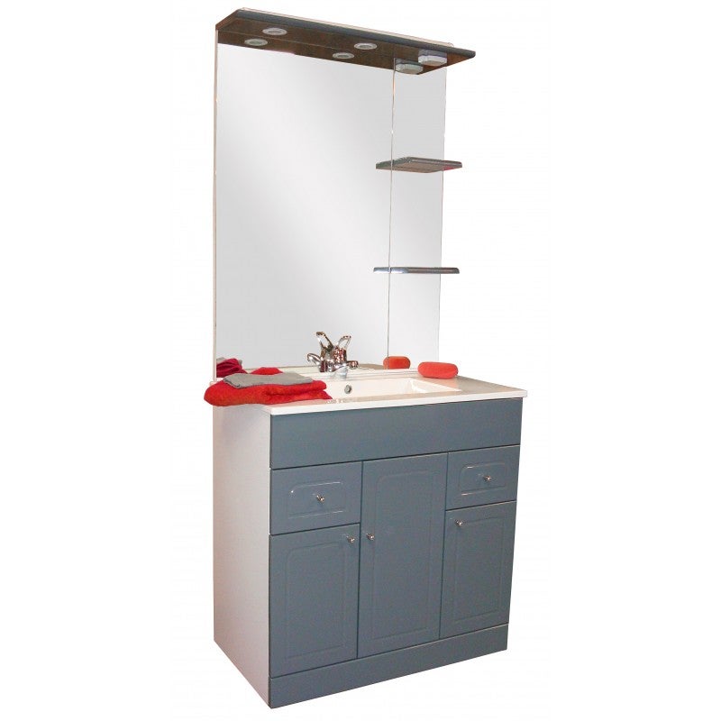 Meuble À Poser Tolede - 80cm - Gris - Pvc Brillant - Livré En Kit ...