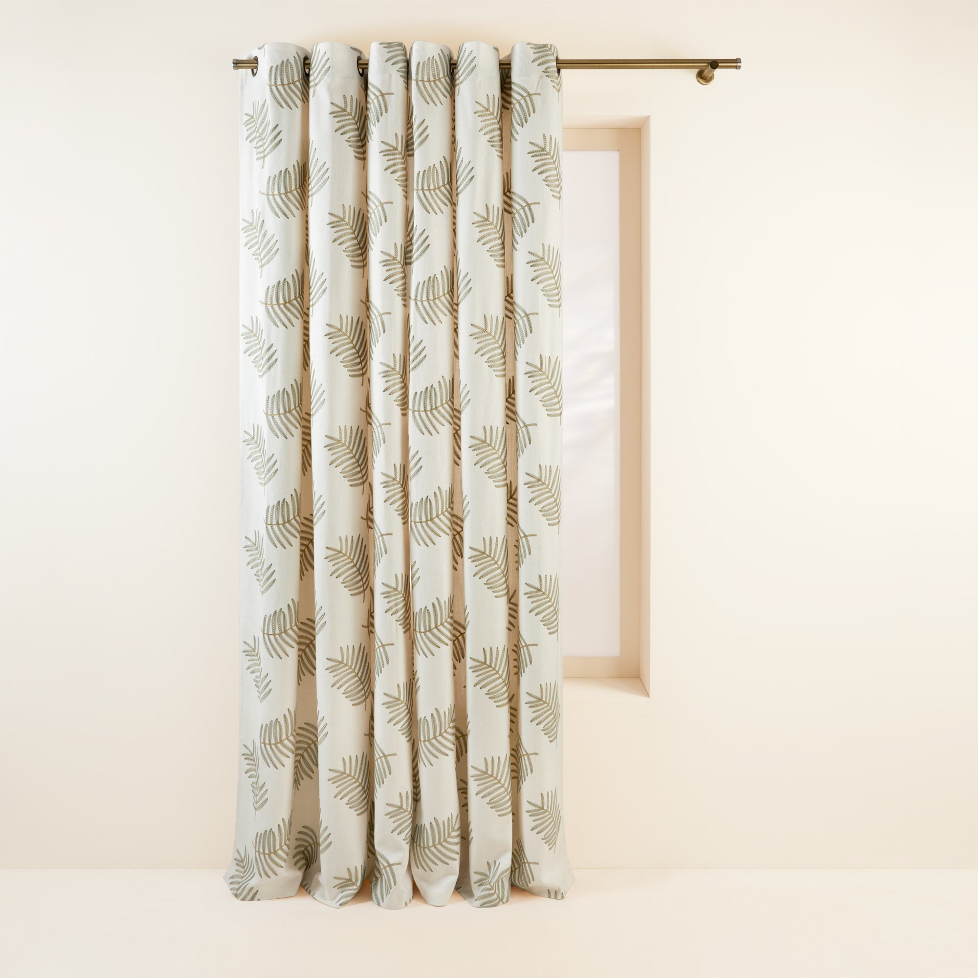 MADURA - Rideau Filico Tamisant en Toile de lin viscose rebrodée de feuillages Blanc 140x295 cm ...