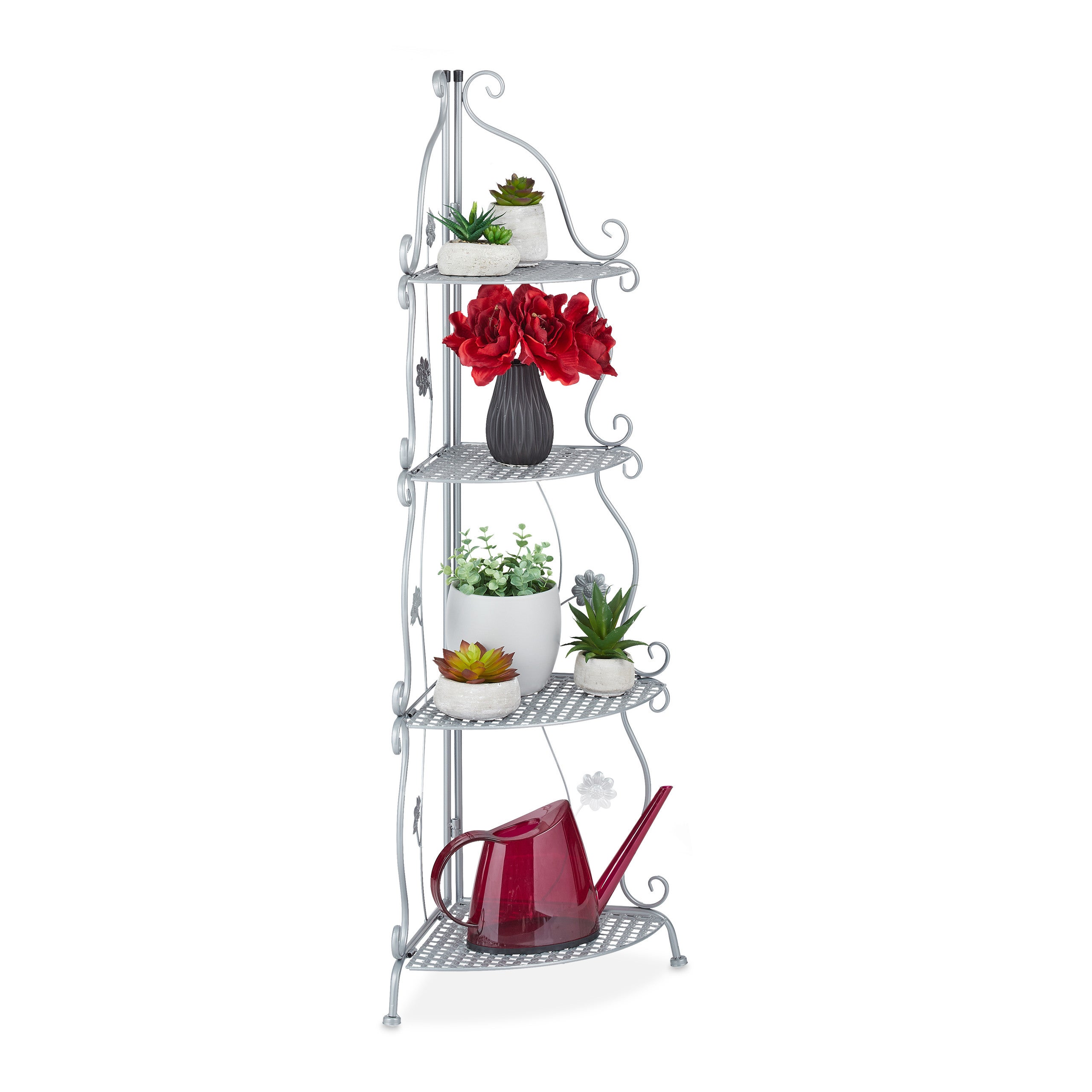 Relaxdays Scaffale Portafiori in Metallo, Fioriera ad Angolo con 4 ...