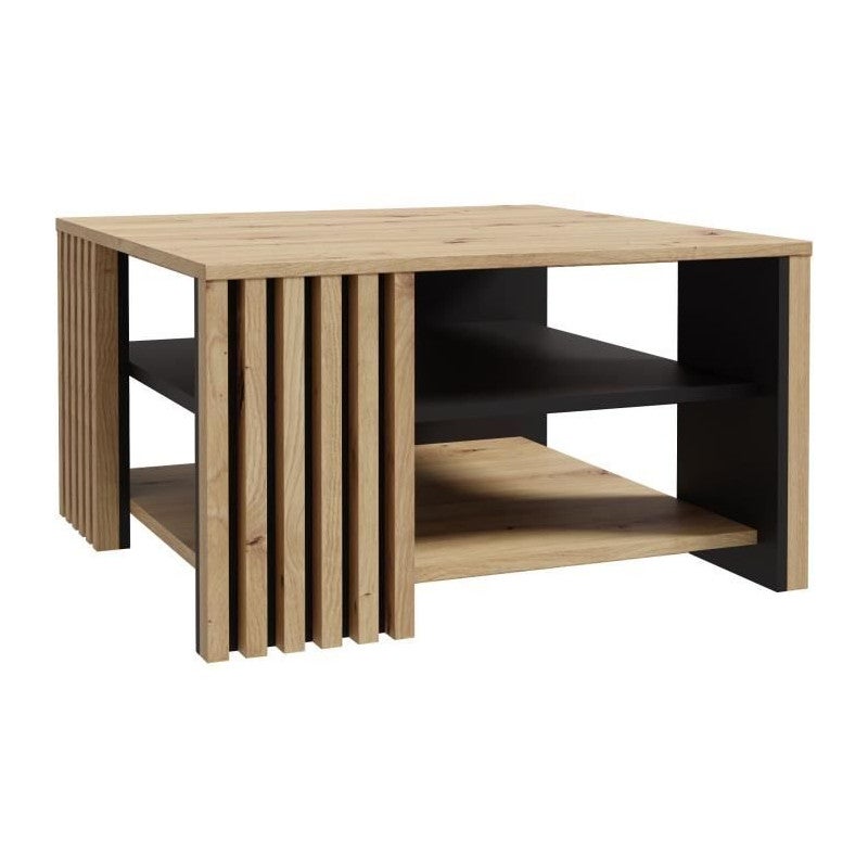 Table basse CARDIGAN - Décor chene artisan et noir - L80 x P80 x H45 cm ...