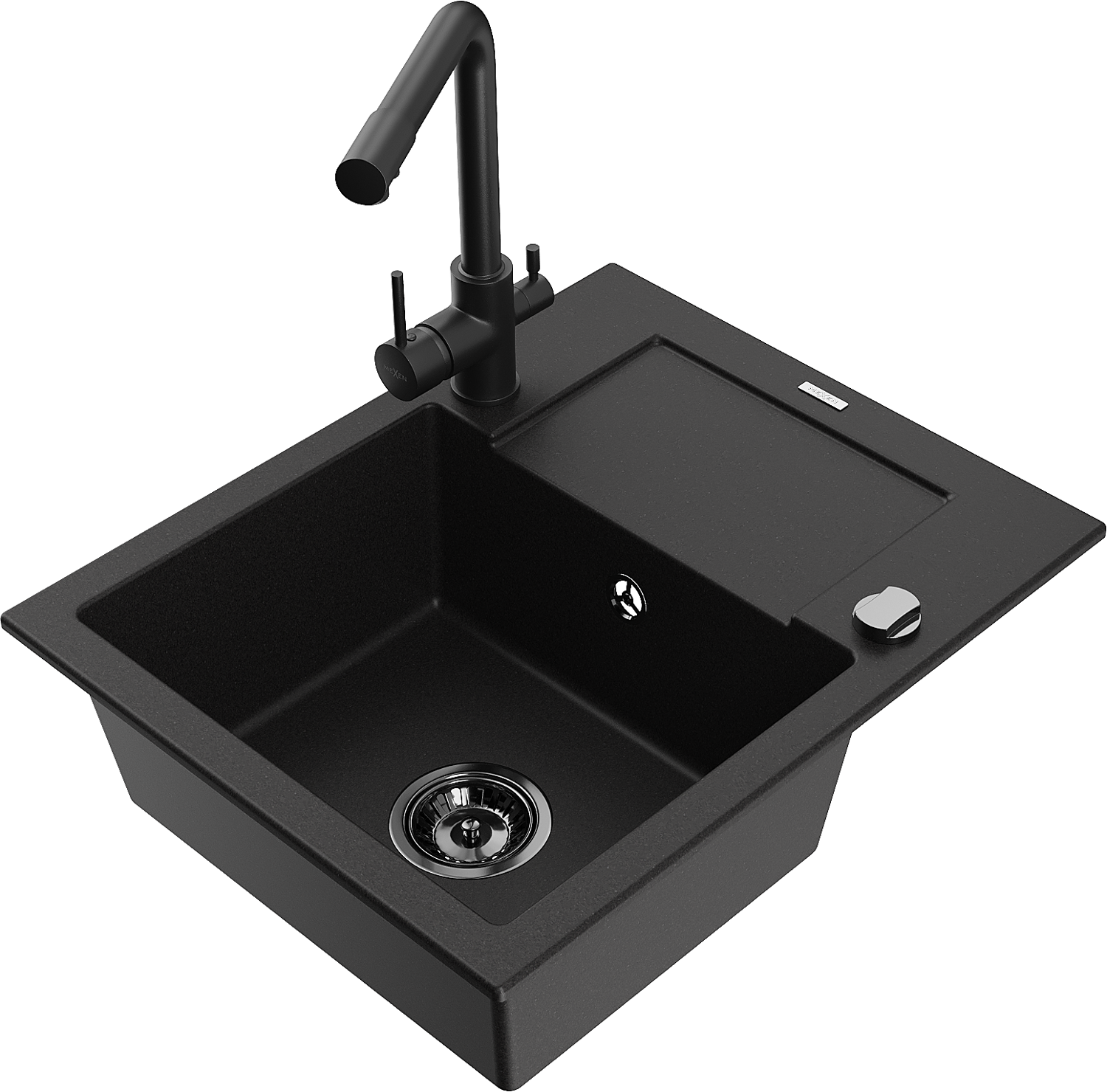 Mexen Enzo évier en granit à 1 bac avec égouttoir et robinet de cuisine ...