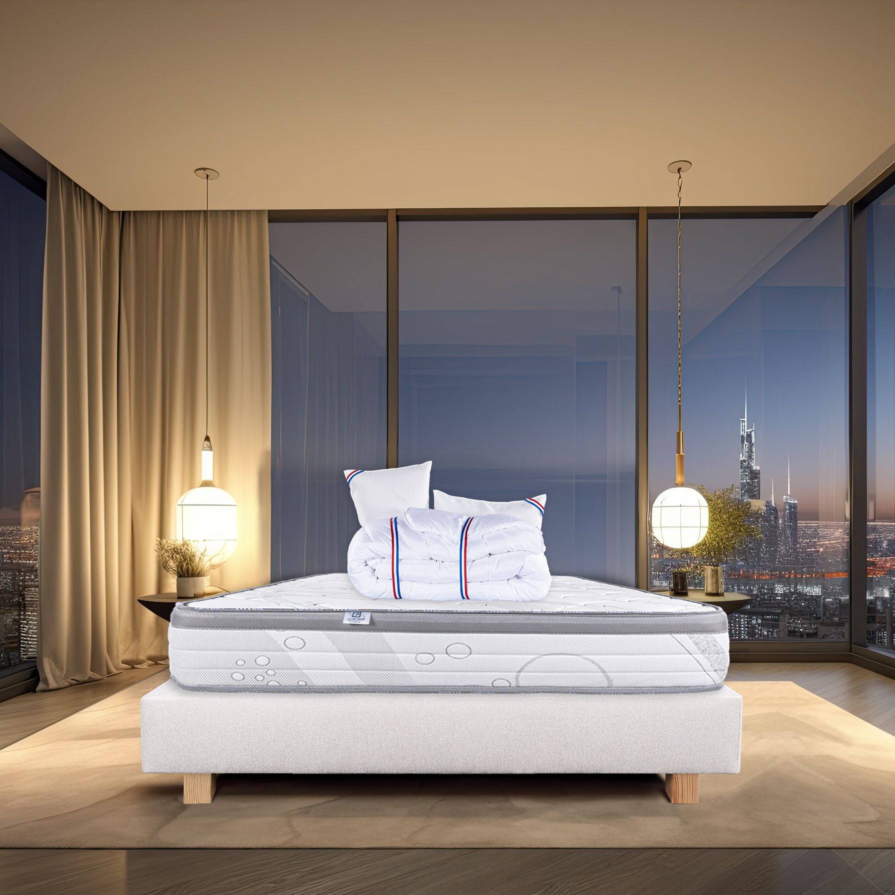 Ensemble matelas ferme 140 x 190 x 26 cm, face été-hiver + sommier 20 ...