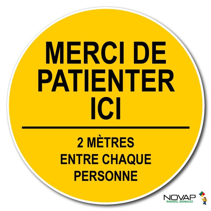 Panneau Merci de patienter ici - 2m - Jaune - spécial sol - Ø 450 mm ...
