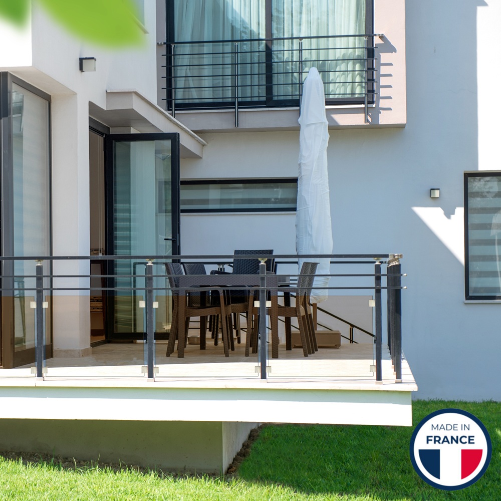 Garde-corps gris foncé semi-vitré feuilleté et trempé 8 mm (44/2), 1m ...