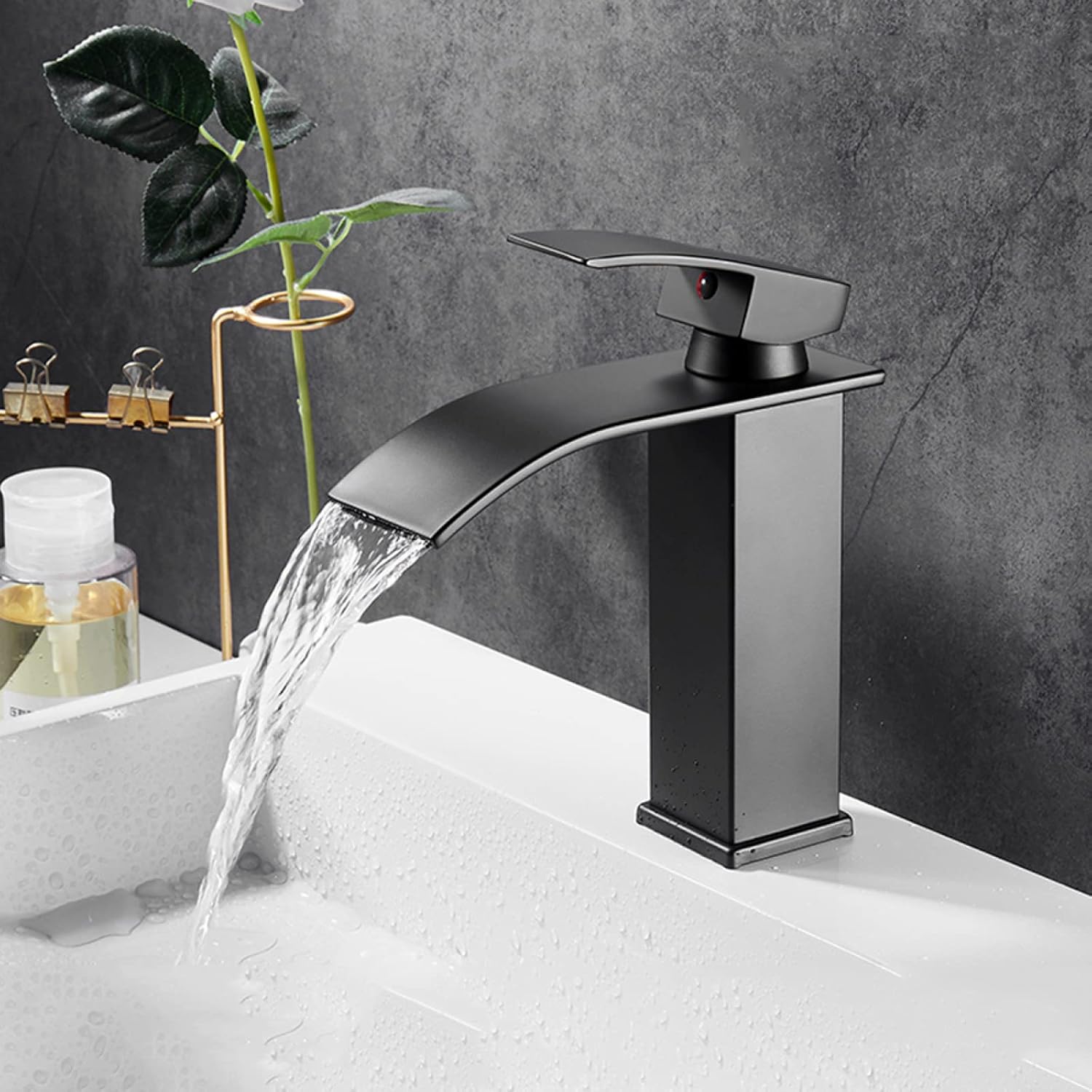 Robinet cascade, robinet d'évier, robinet, acier inoxydable, noir, avec ...