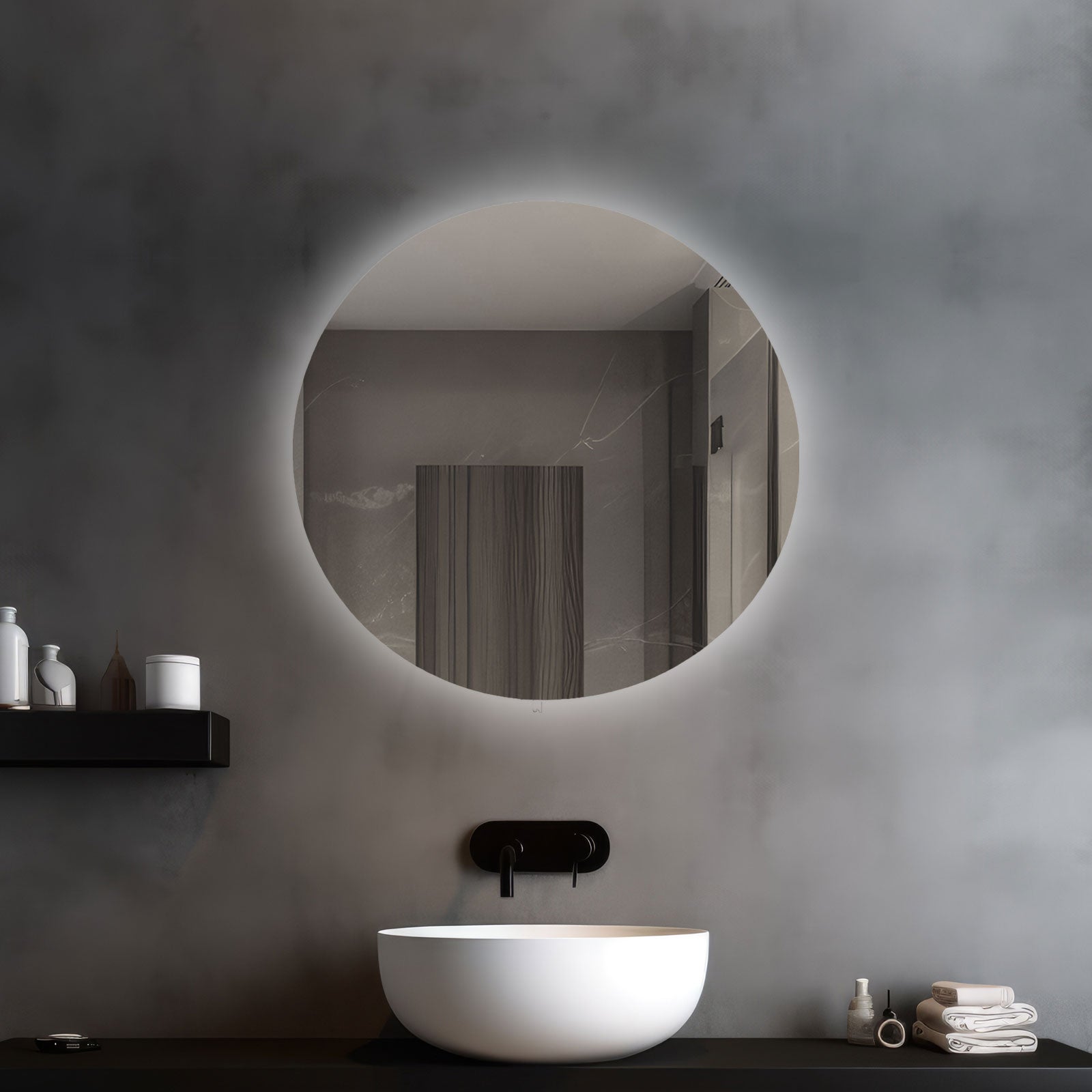 EARTH - Espejo redondo diam.60 cm con borde pulido y retroiluminación ...