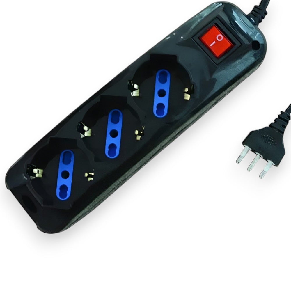 Multipresa nera 3 posti con interruttore spine schuko bipasso cavo 1.5m ...
