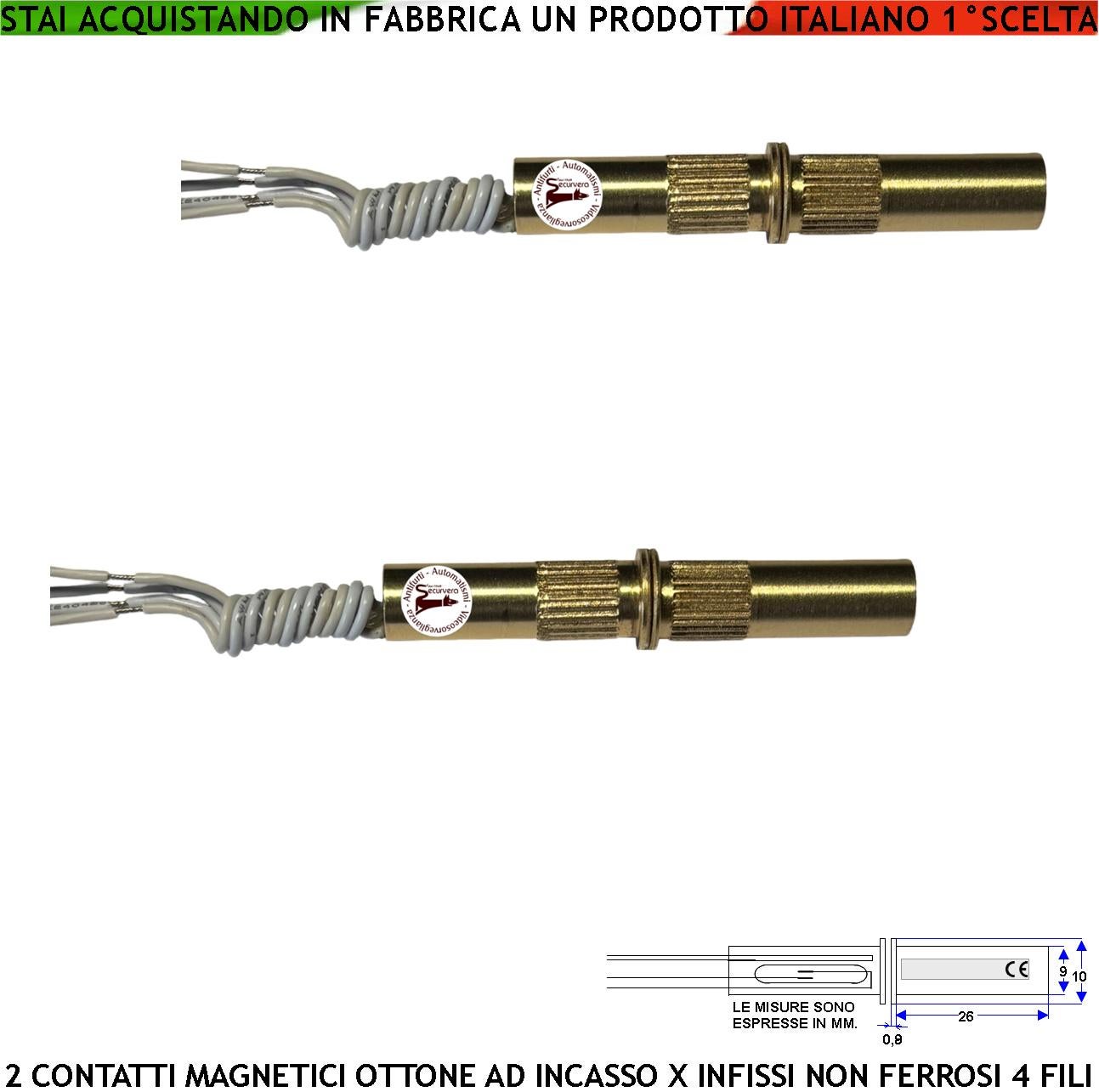 Contatto Magnetico Ottone da Incasso a Cilindro 2 Pezzi Sensore Reed NC ...