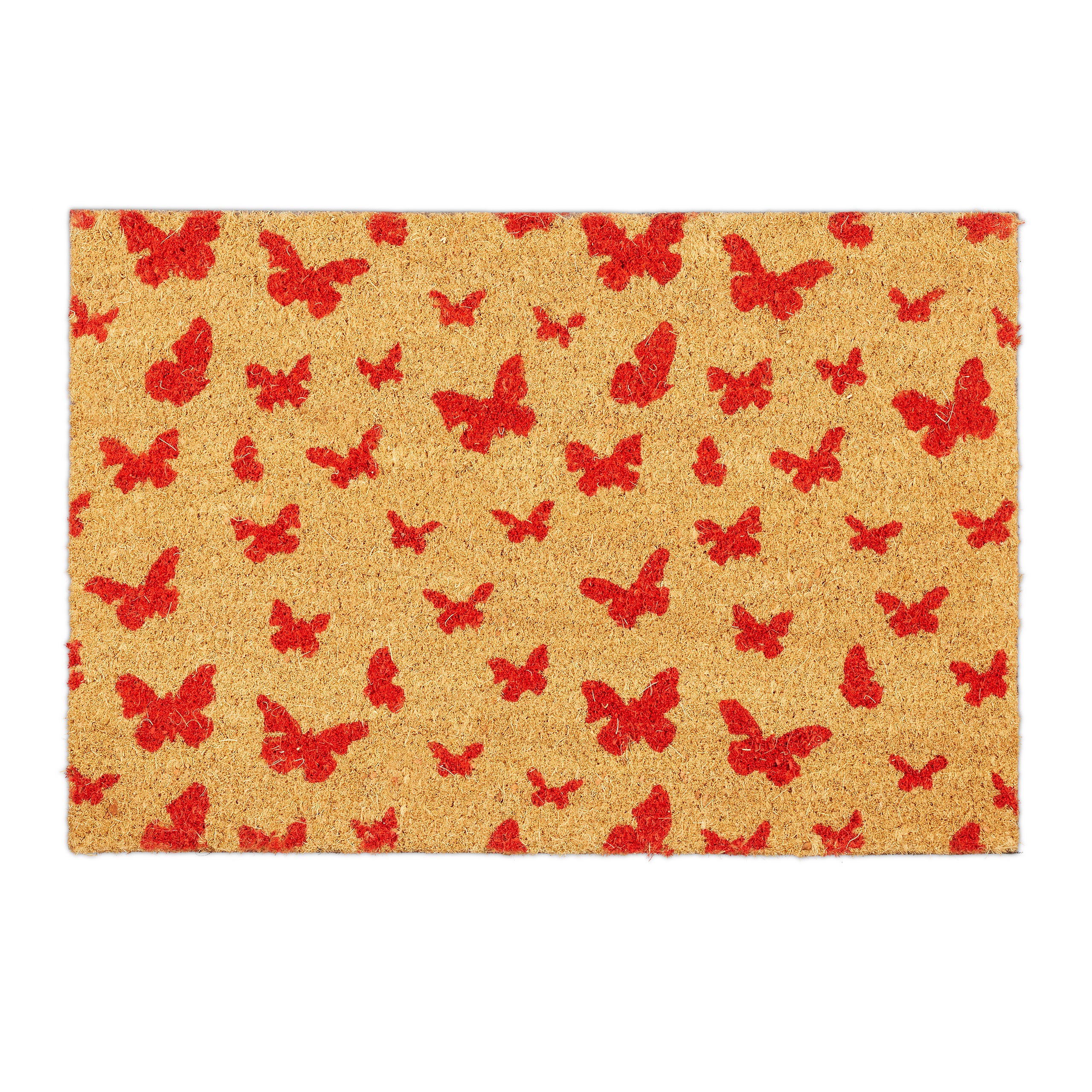 Relaxdays Paillasson coco, 40x60 cm, tapis d’entrée motif papillon ...