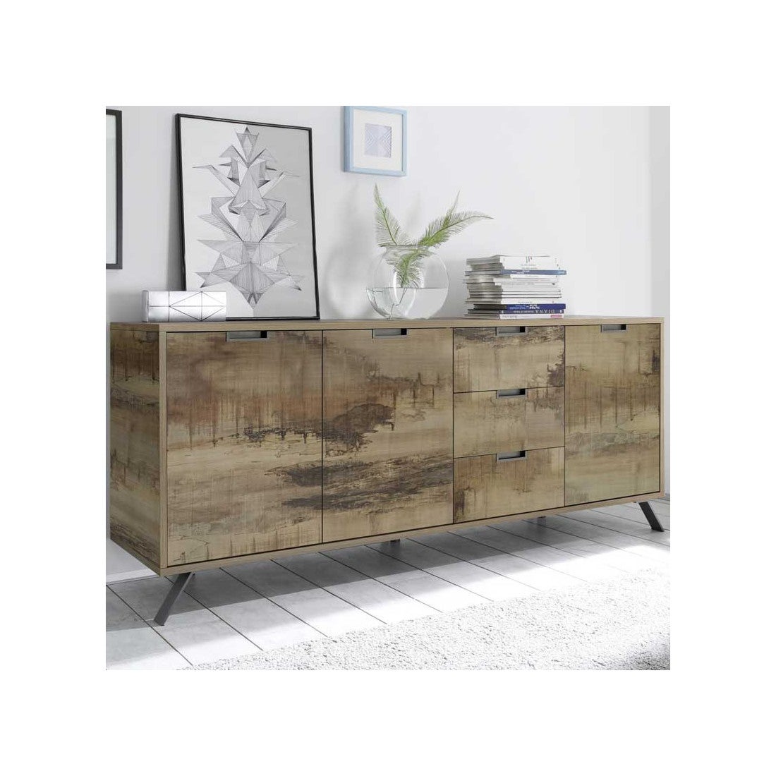 Buffet 3 portes 3 tiroirs Planches bois - PALERME | Leroy Merlin
