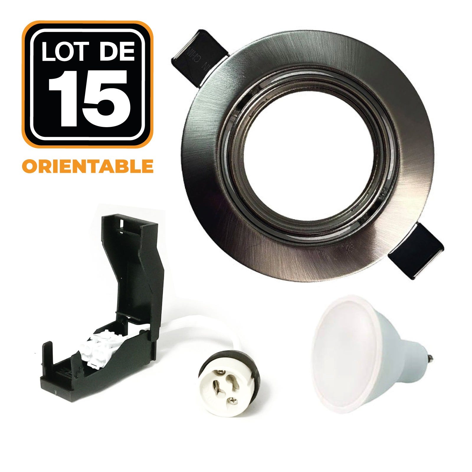 15 Spots Led 5w Encastrable Et Orientable Complet En Alu Brossé Avec
