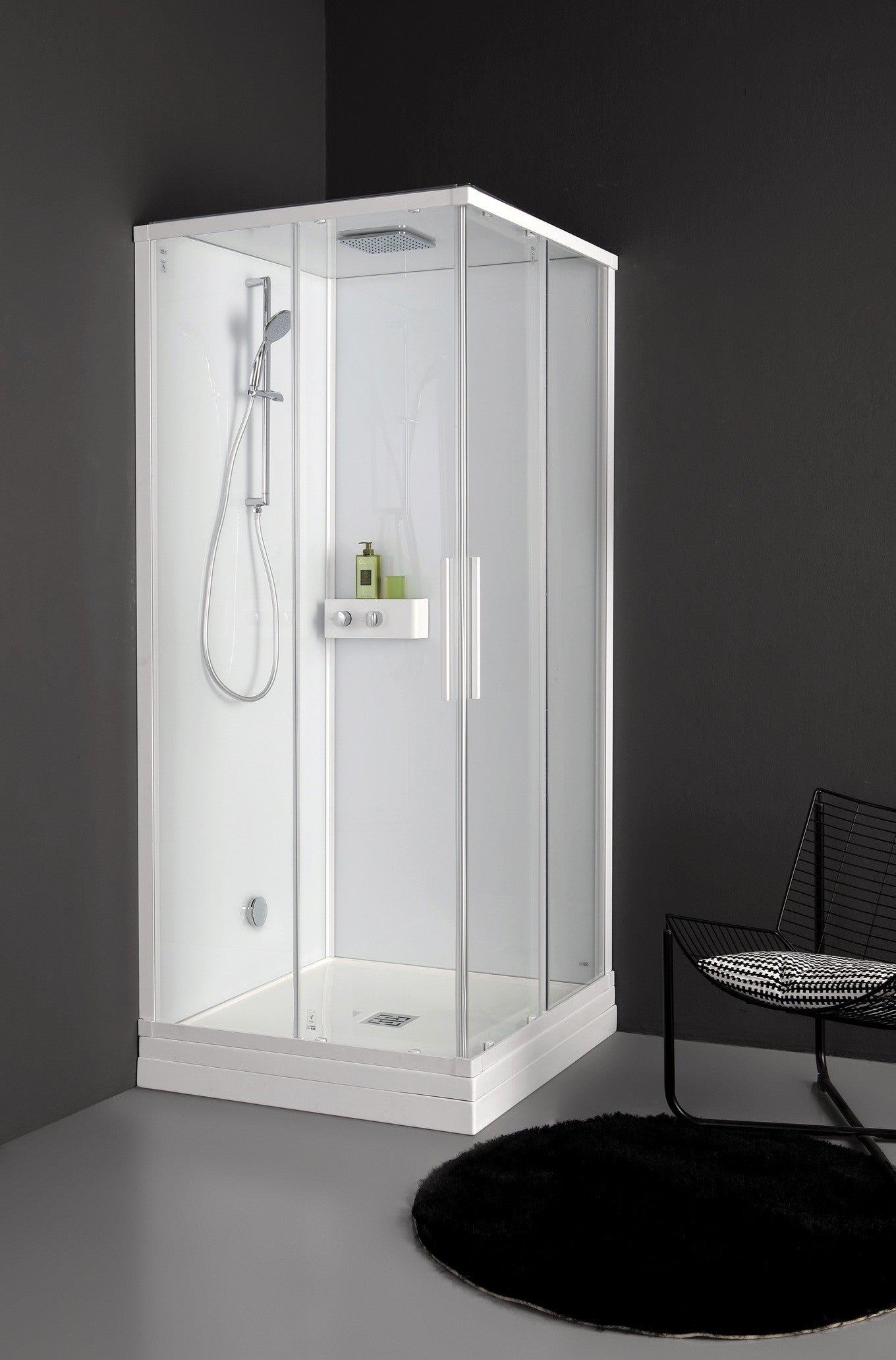 Cabine de douche multifonctionnelle 110 x 70 cm en blanc avec sauna à ...