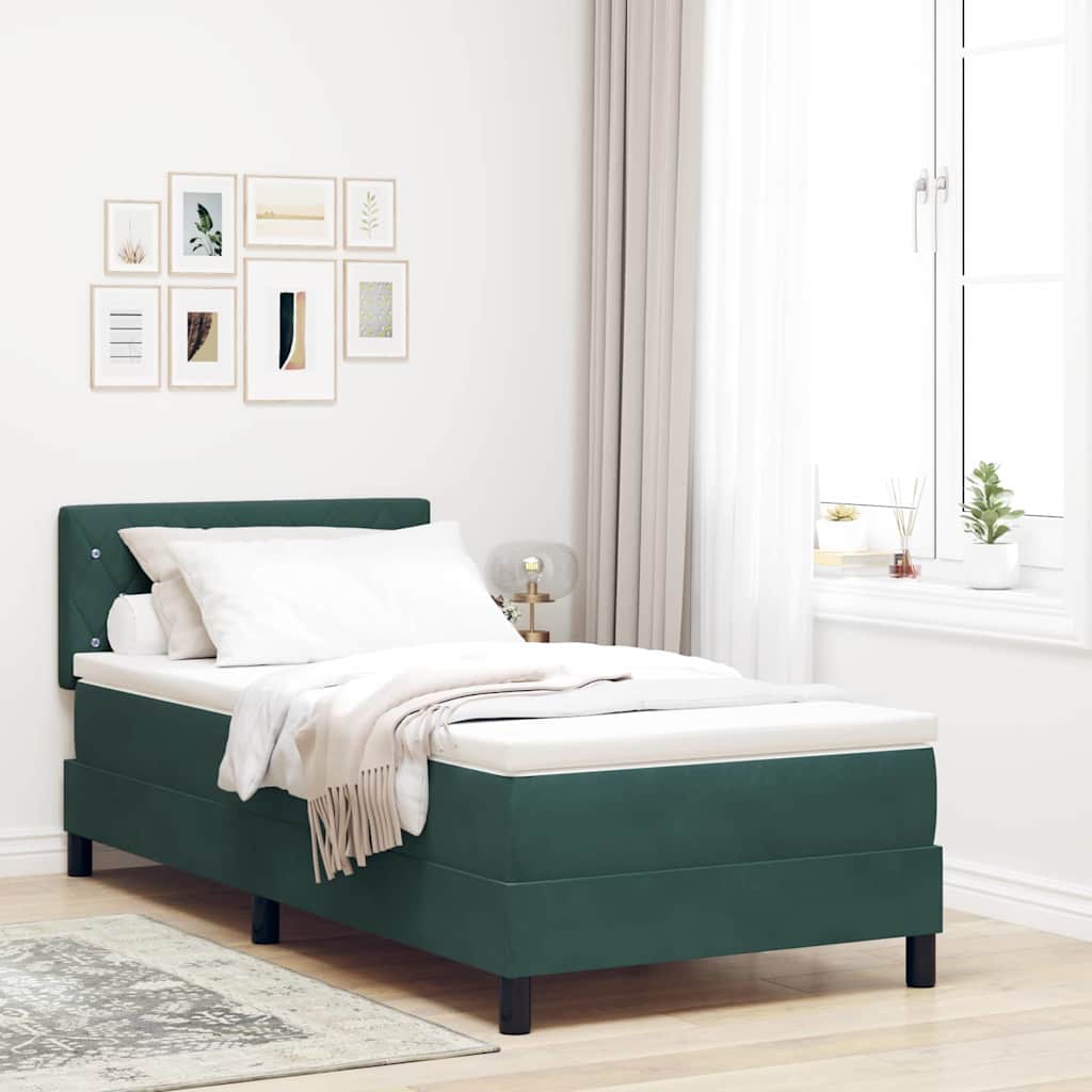 Lit box spring avec matelas et LED vert foncé 100x200 cm en velours ...
