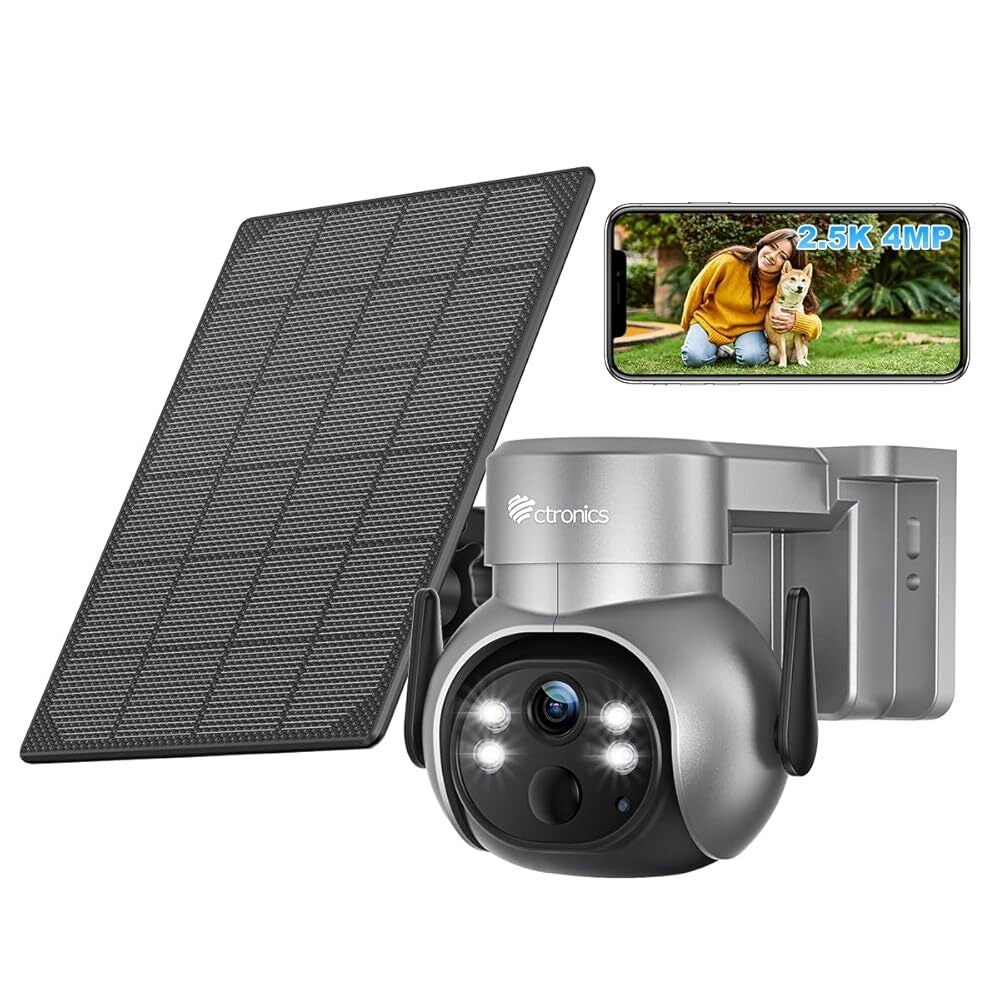 Cámara de Vigilancia WiFi 2,5K 4MP PTZ Exterior Ctronics, Batería y ...