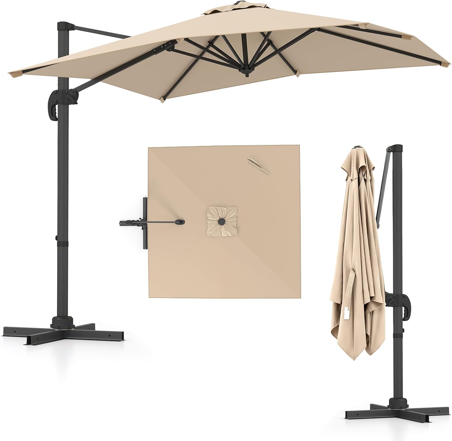 Sombrilla Terraza Exterior con Base en Cruz, Parasol Excentrico 245 x ...