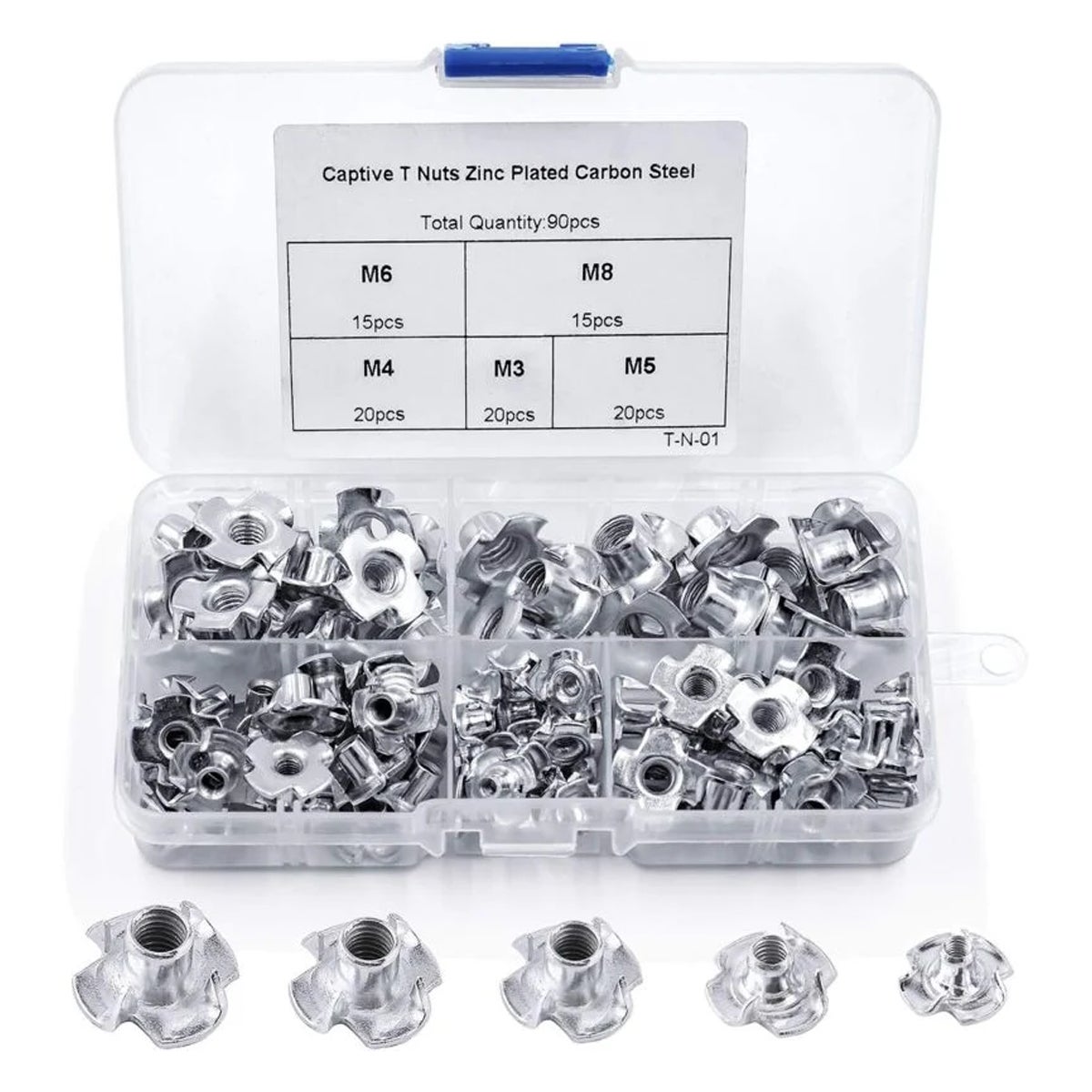 FANMITRK 90 Pièces Écrou en T à Quatre Griffes Acier Carbone M3-M8 ...