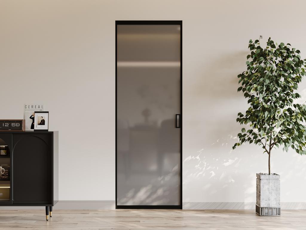 Puerta corredera con riel - aluminio y vidrio templado ahumado - Alt ...