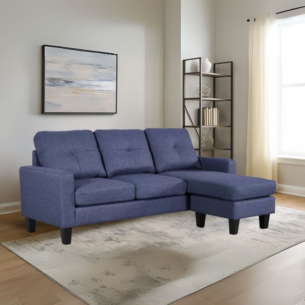 Canapé 3 places bleu avec chaise longue modulable | Leroy Merlin