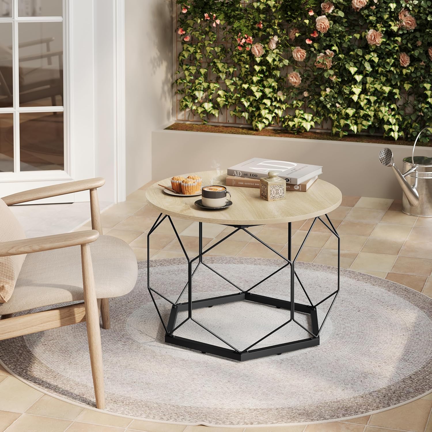 Table Basse WOLTU, petite table pour salon, en Métal, Chêne Clair+Noir ...