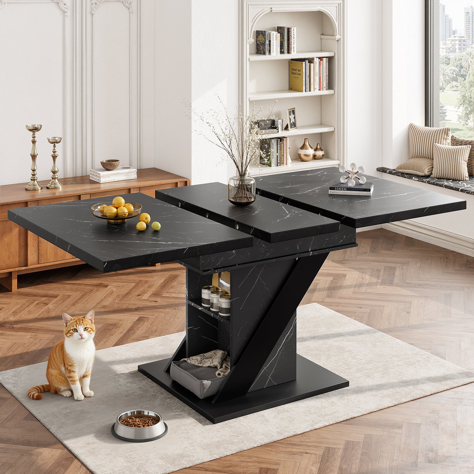 Table extensible 110x80x75cm gain de place moderne MDF et métal noir ...