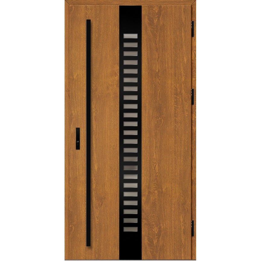 Porte d'entrée en acier avec cadre en aluminium SELTERS 2 chêne doré ...