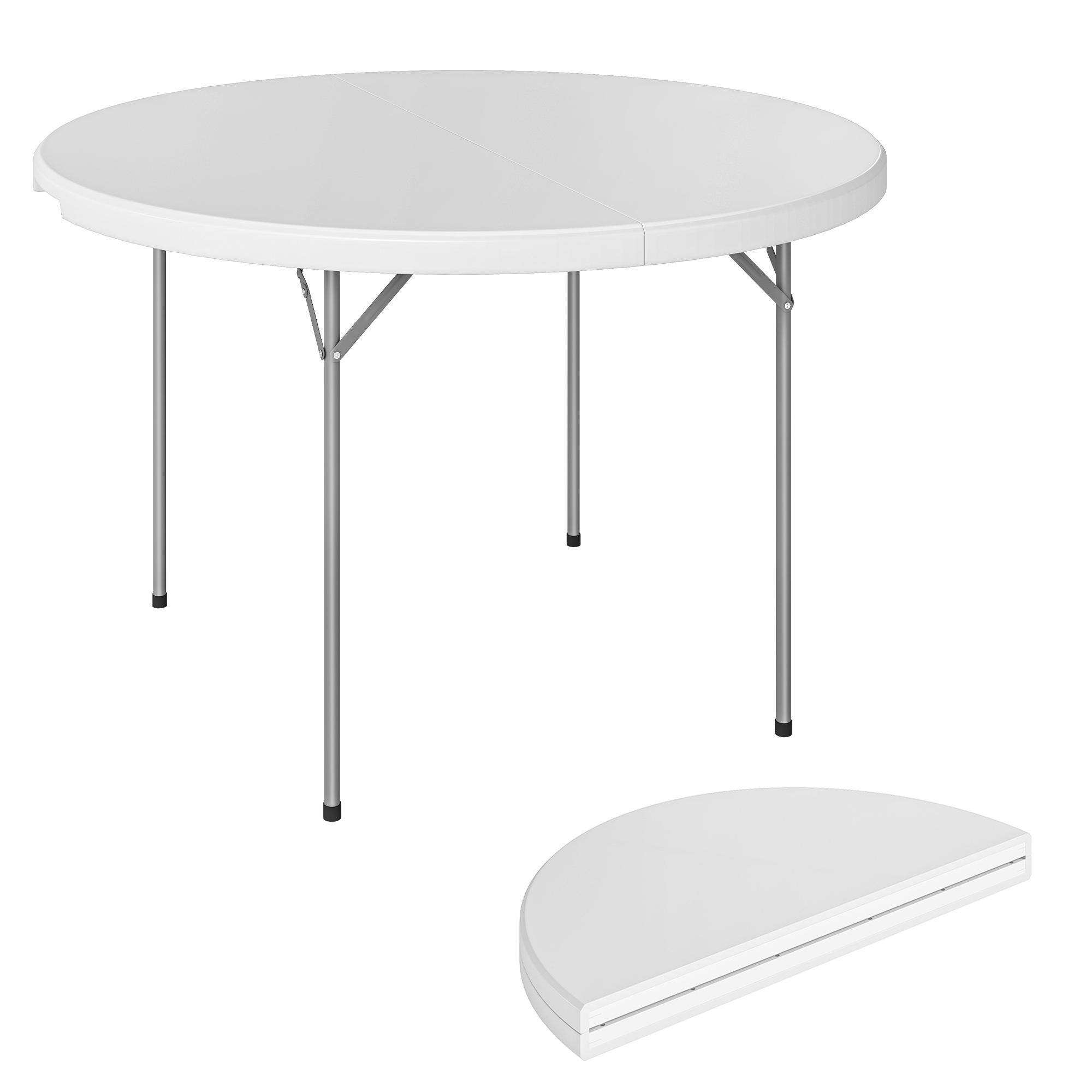 Table de camping pliante ronde en métal et HDPE, 120x120x74 cm, blanc ...