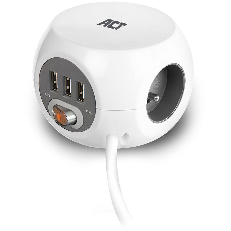 ACT Connectivity Multiprise cubique avec 3 prises, ports USB-A, 1,5 m (Belgique) Multiprise ...