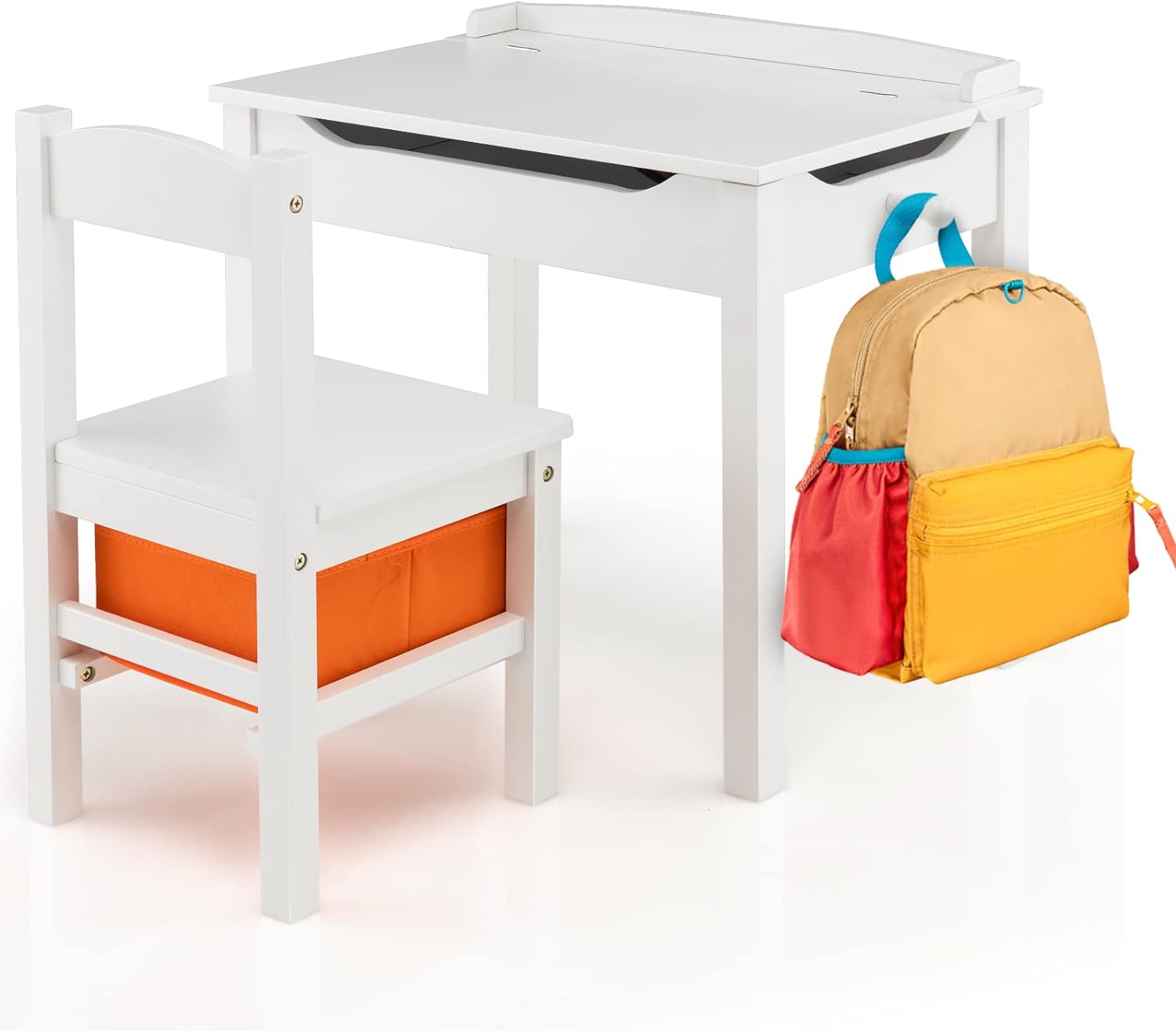 Bureau Enfants en Bois avec Plateau Rabattable, Table et Chaises ...